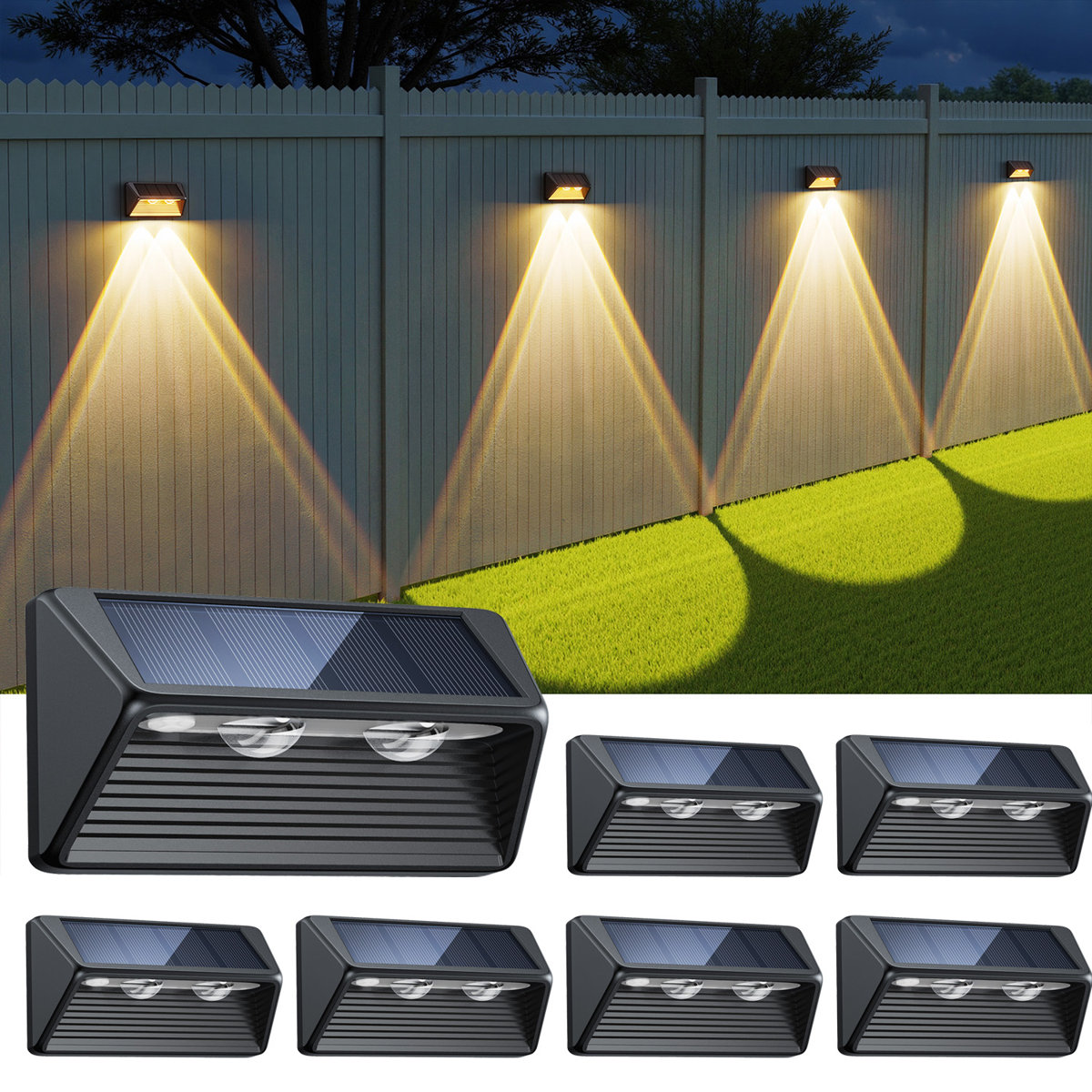 BUCASA Solar Fence Lights Outdoor, Super Bright Lens Led Fence Lights ...