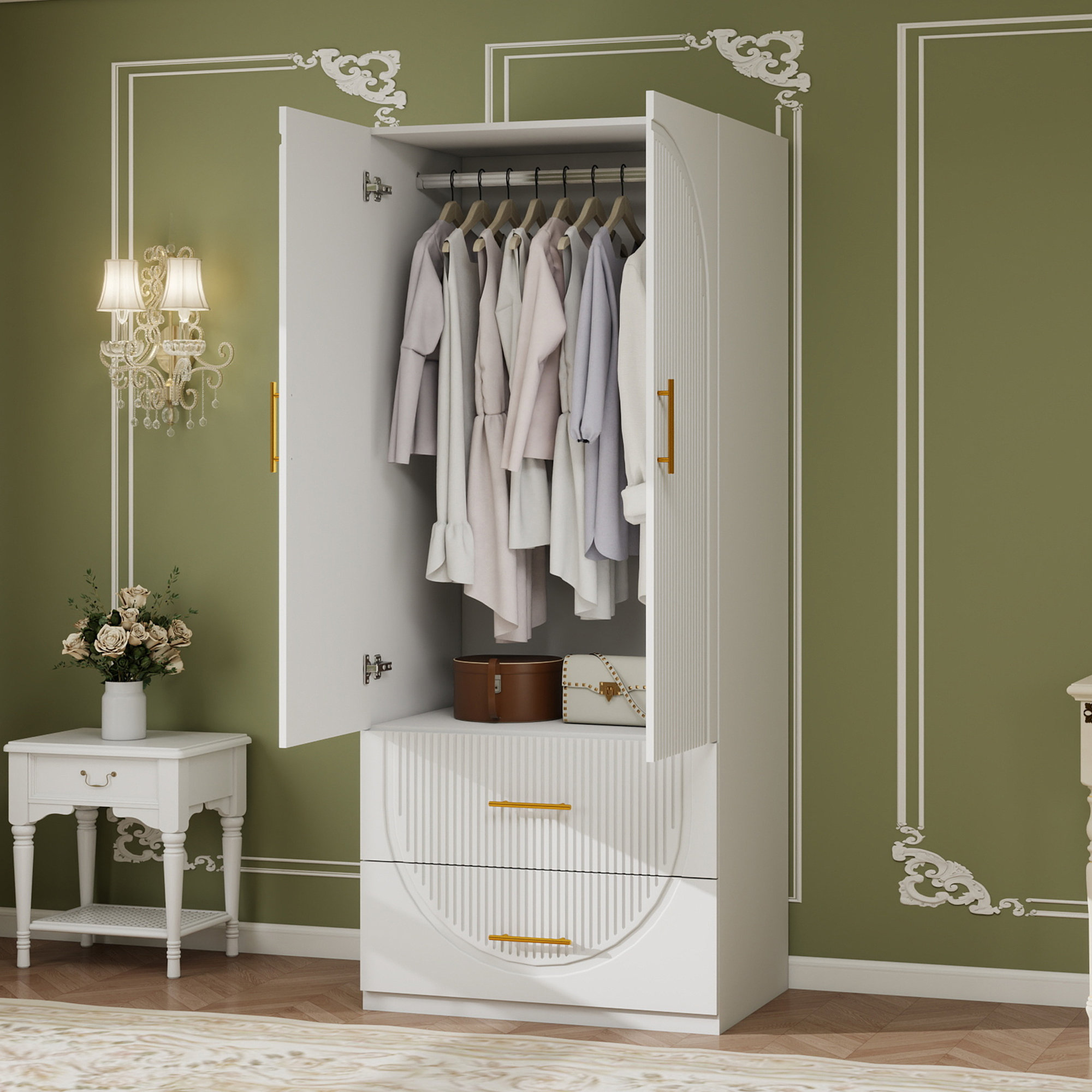 Latitude Run® Bedroom Wardrobe Closet:Wardrobe Closet with 2 Doors, 2 ...