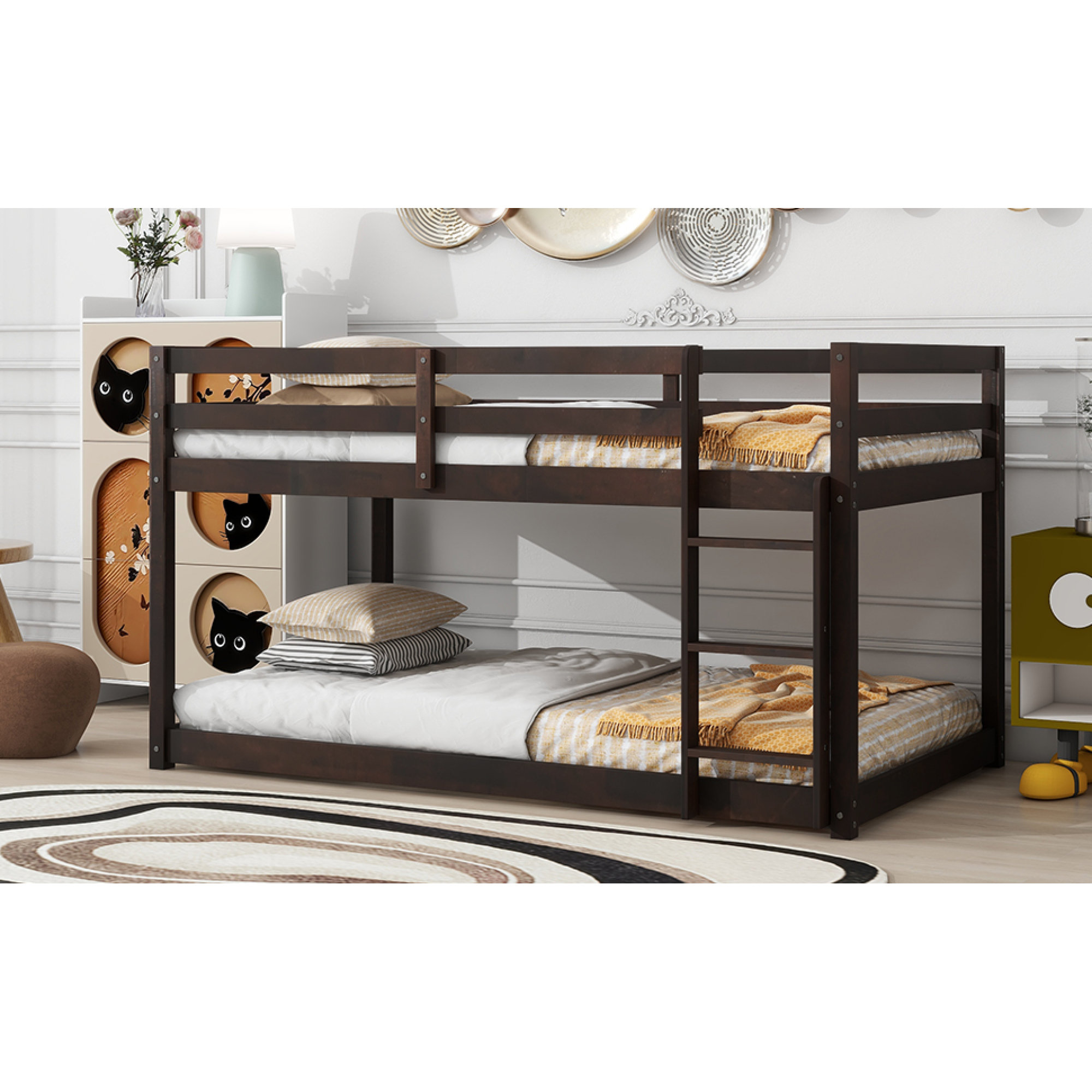 Harriet Bee solid rubber wood twin over twin loft bed: ladder ...