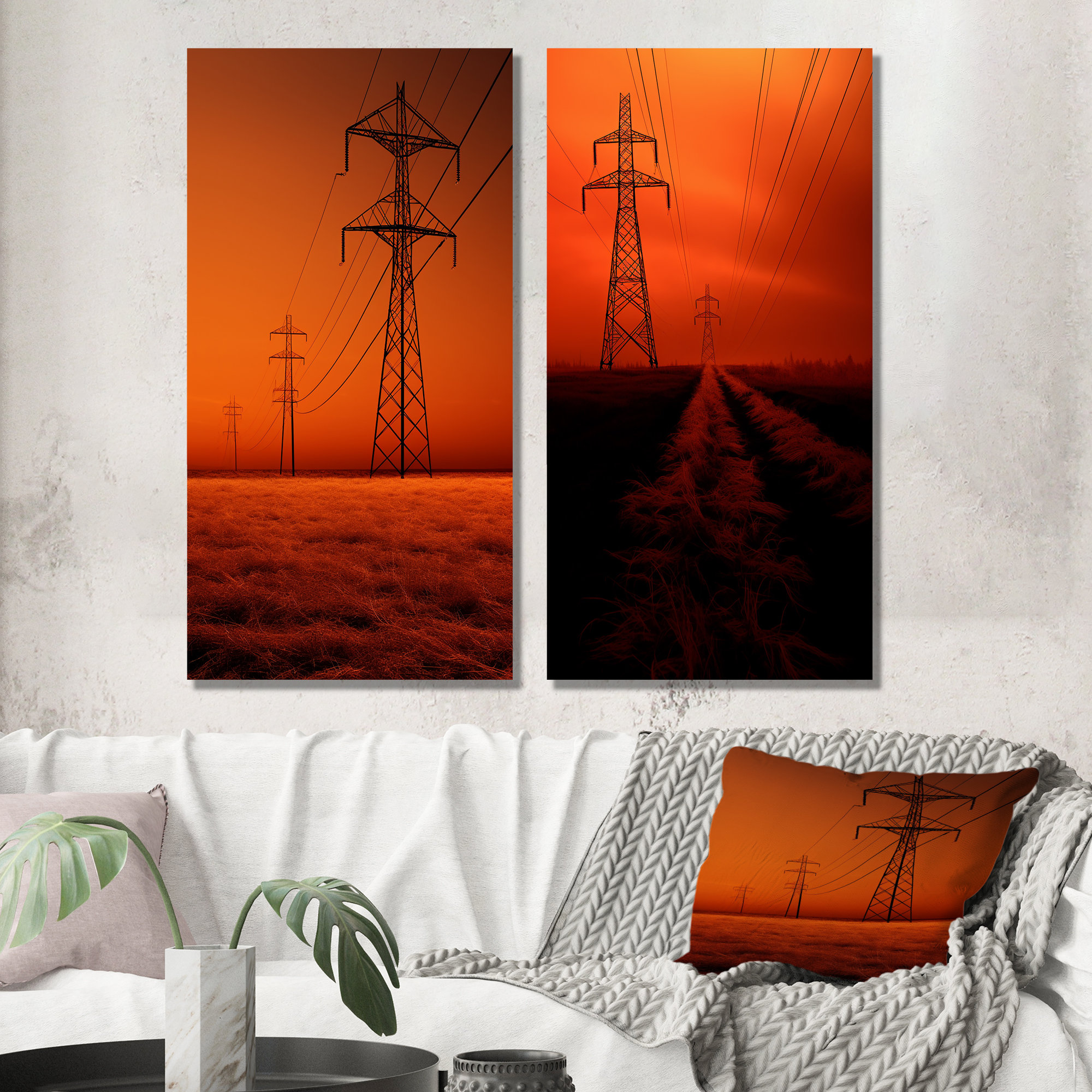 Latitude Run® Copper Conduits Power Lines Firey Sun - Power Lines Wall ...