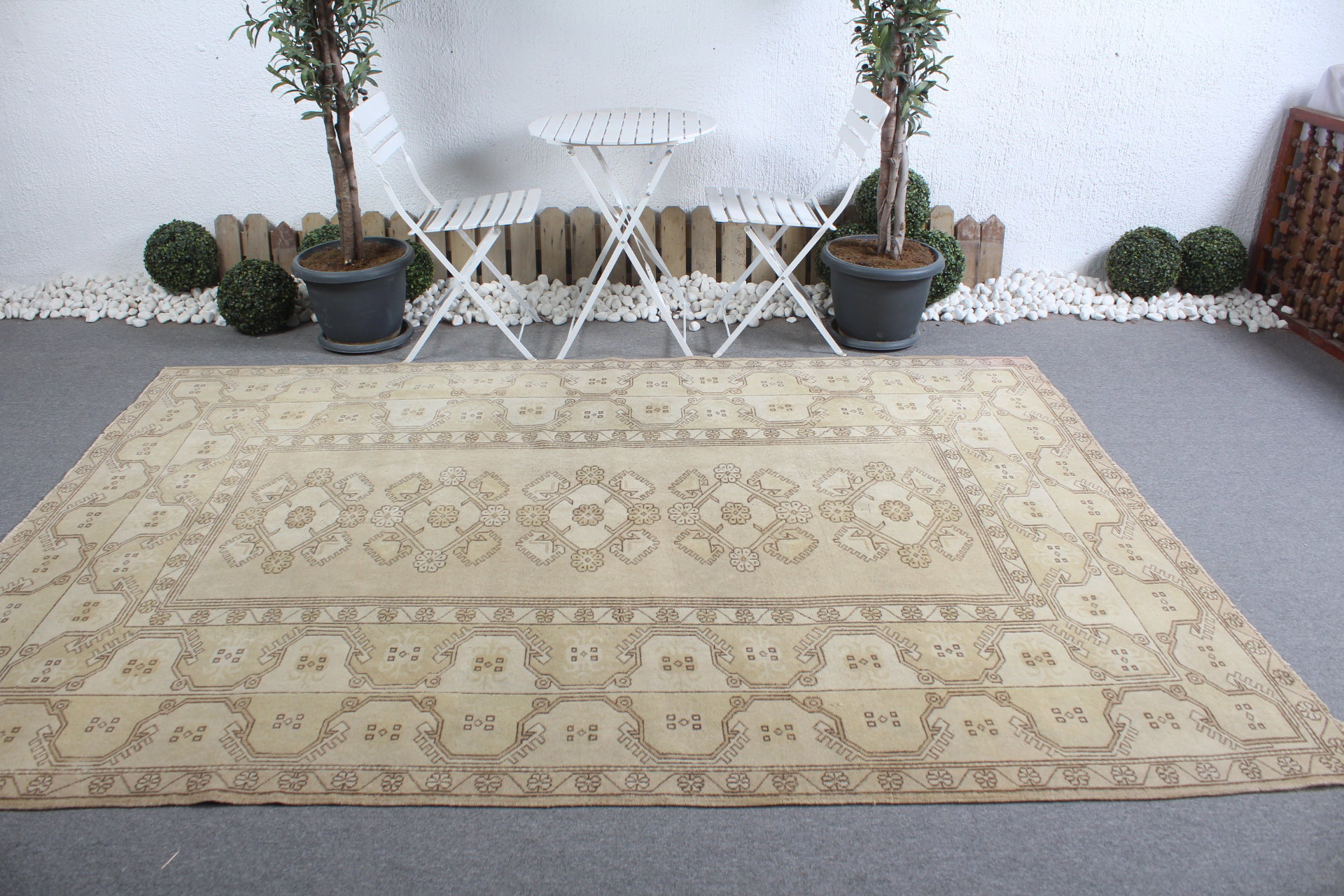 Bungalow Rose Large Vintage Beige Turkish Oushak Rug Ideal for ...