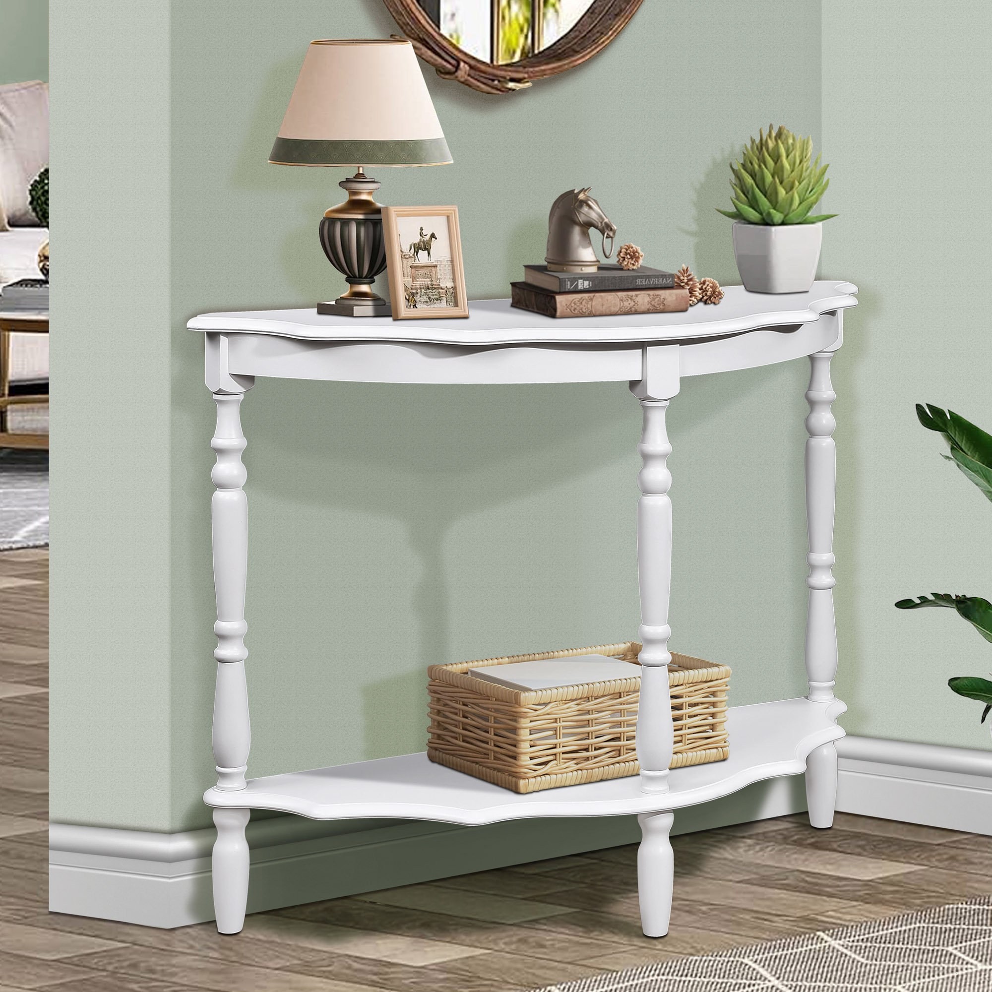 Charlton Home Retro Circular Curved Half-Moon Console Table - Wayfair ...