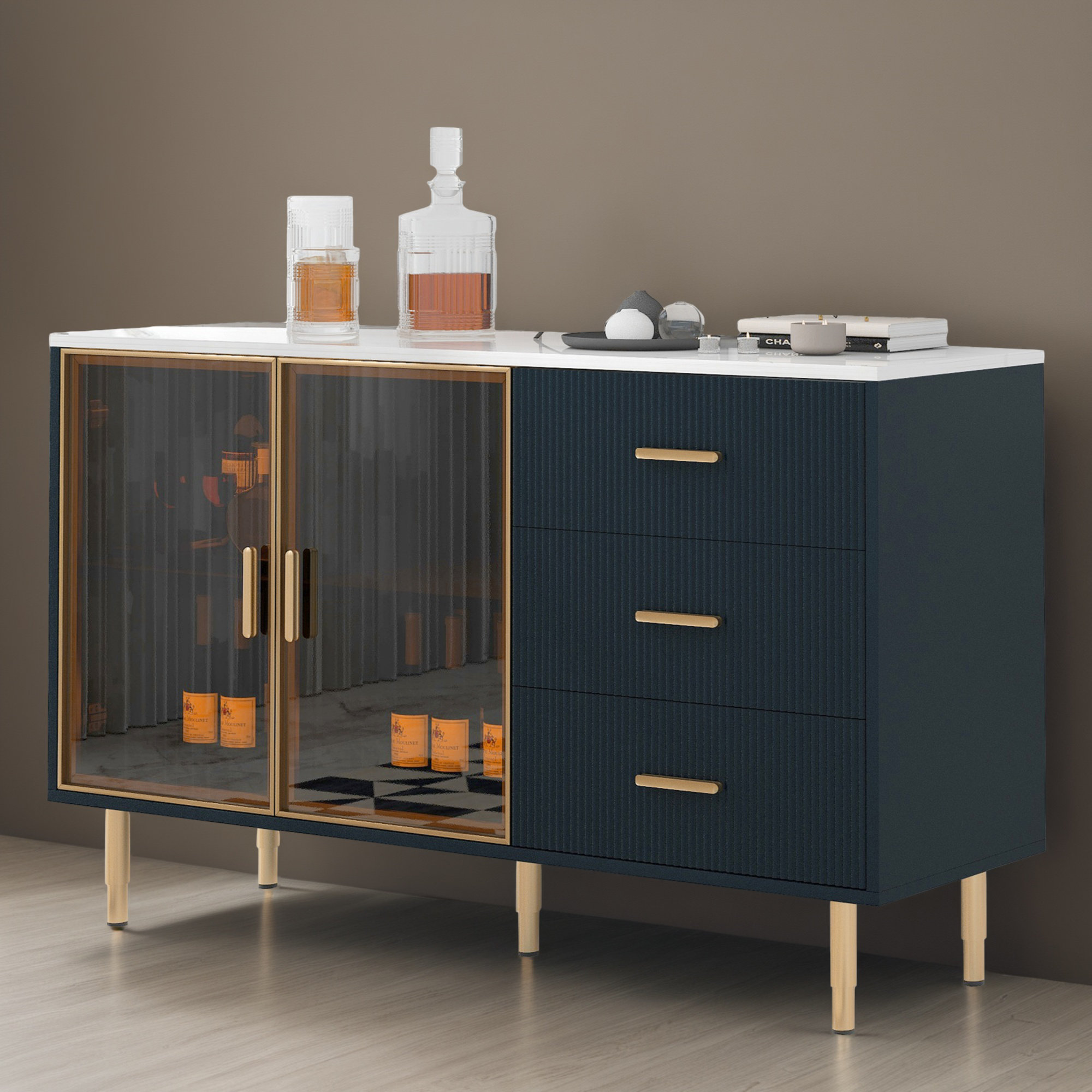 Everly Quinn 60" Kitchen Storage Sideboard Buffet Cabinet Console Table ...