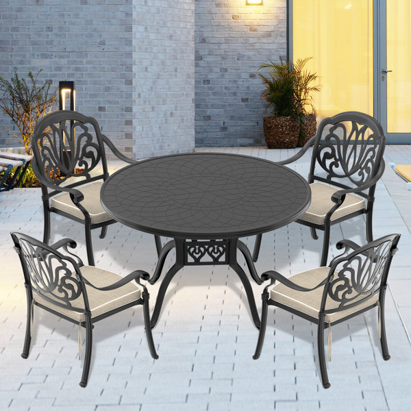 MIRROR FLY 47.24 -inch Round Table Cast Aluminum Outdoor Dining Set ...