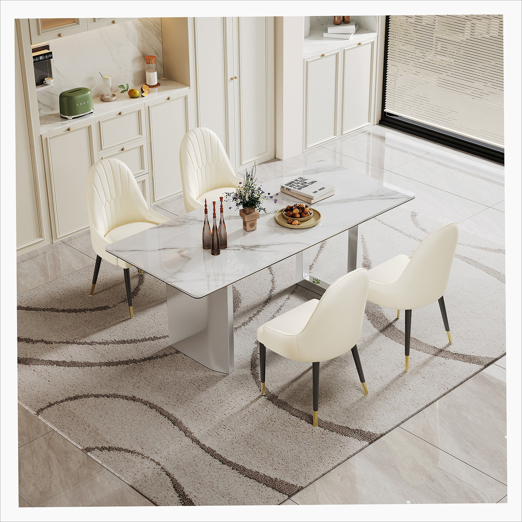 Brayden Studio 0.47" Sintered Stone Glass Dining Table, Stainless Steel ...