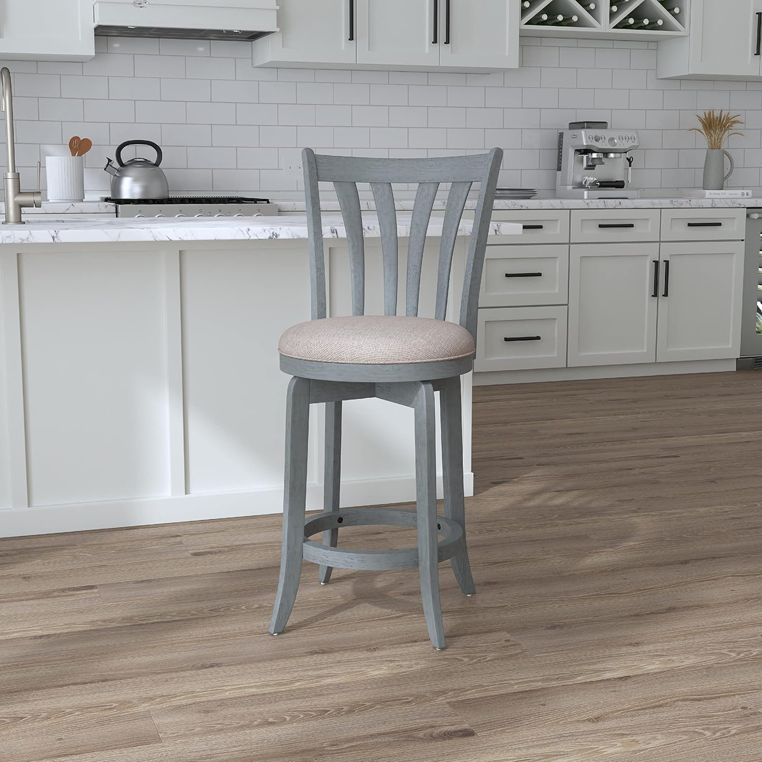 Wildon Home® Swivel Counter Stool, Blue Wire Brush Finish, Cream ...