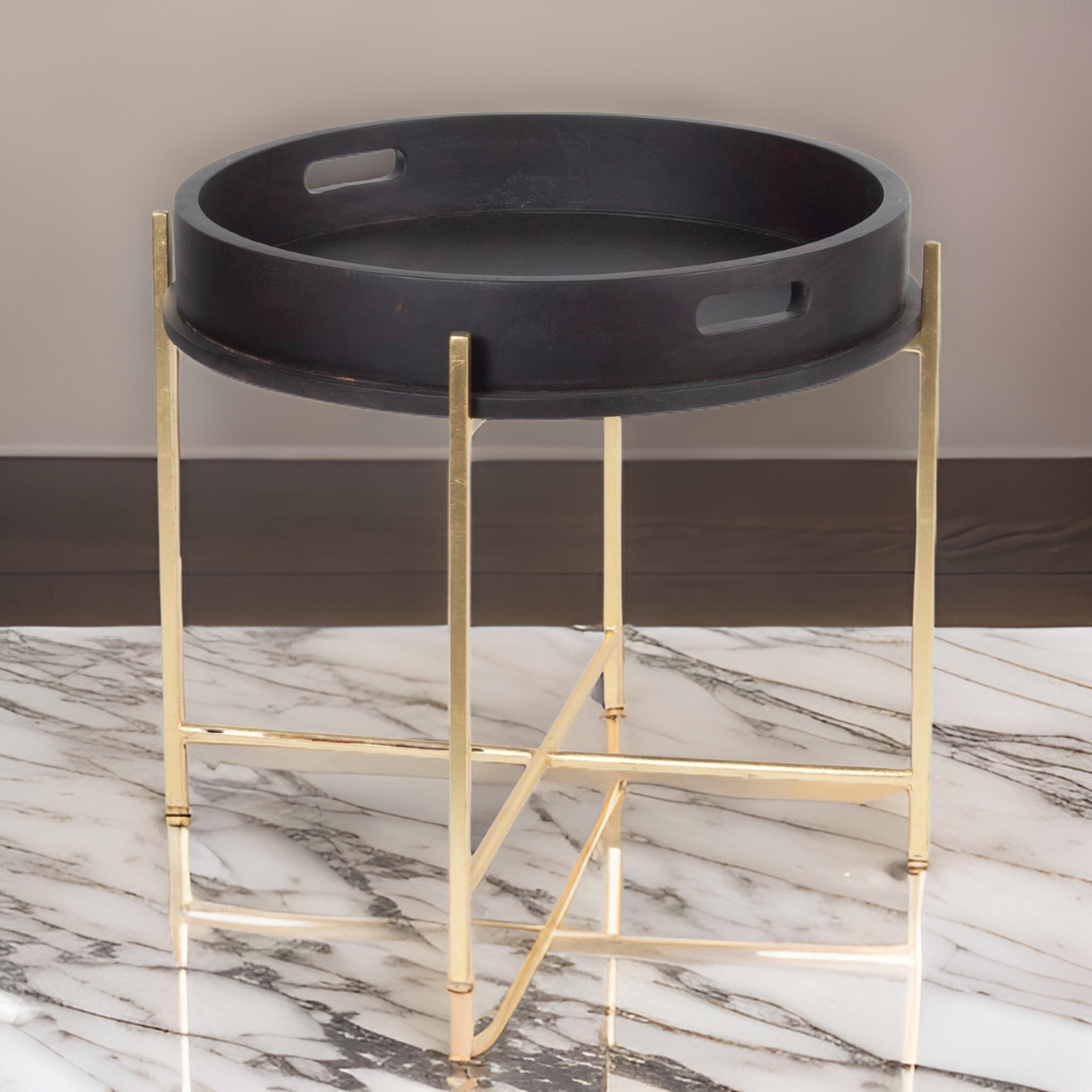 Everly Quinn Armida Solid Wood Tray Top Cross Legs End Table | Wayfair