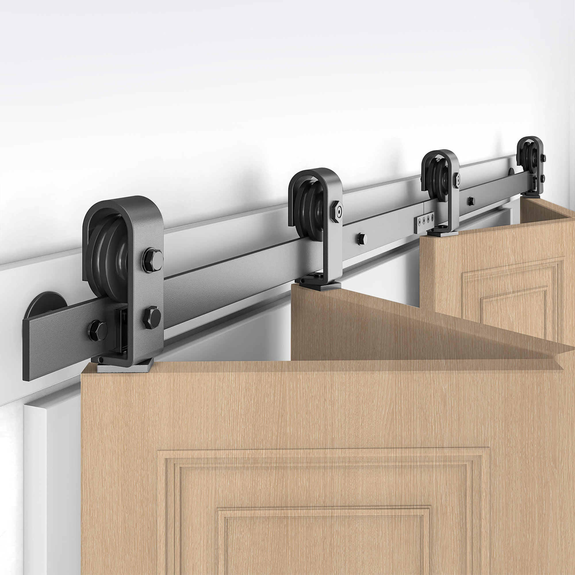 JUBEST Matte Black Steel Bi-folding Double Barn Door Hardware Kit ...