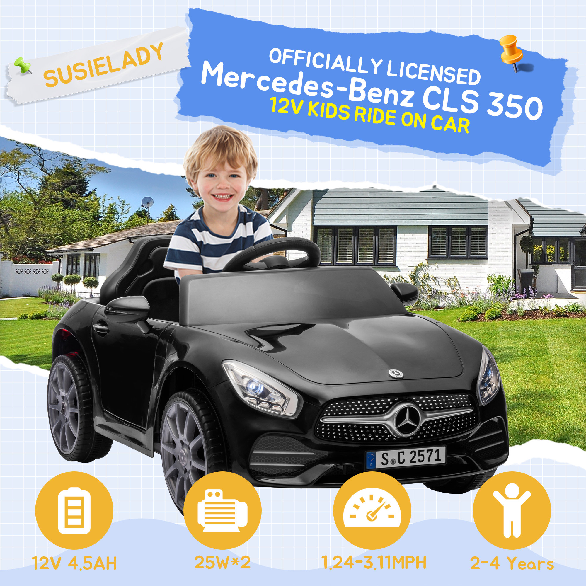 SUSIELADY 12V Kids Electric Ride On Car Licensed Mercedes-Benz CLS 350 ...