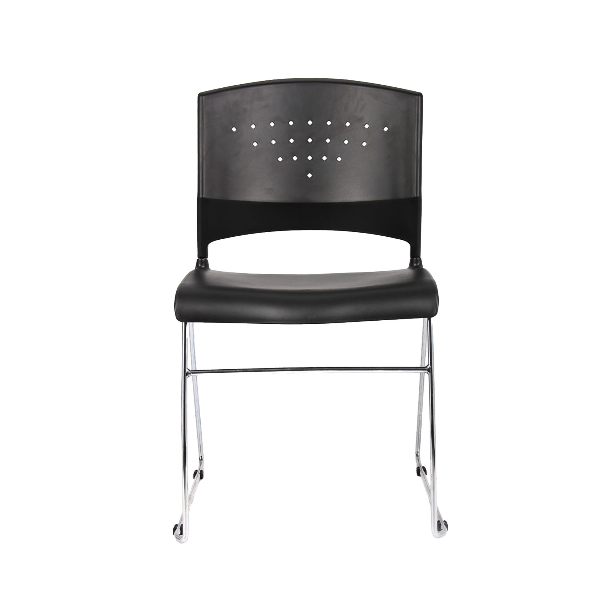 Benjara Reception Stackable Guest Chair, Black Open Back, Chrome Sled ...