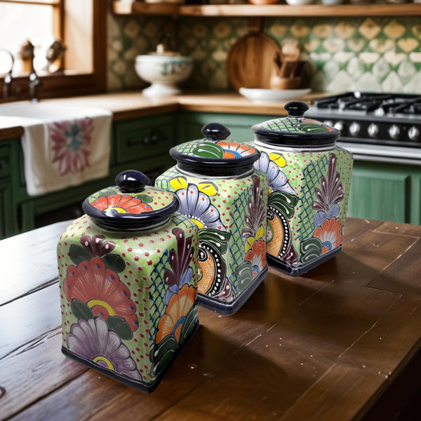 Bungalow Rose Canisters Set Of 3 - Green | Wayfair