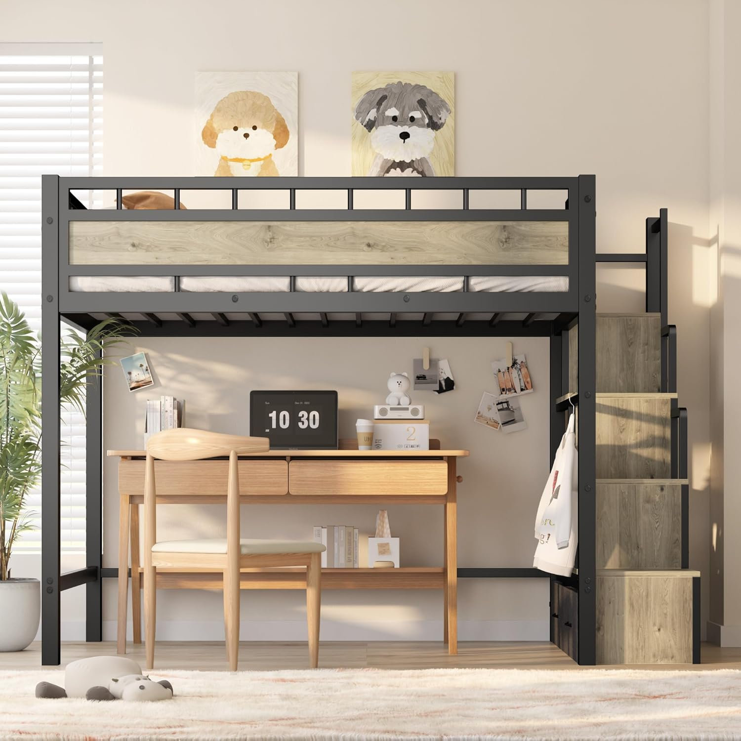 Mason & Marbles Twin Loft Bed With Storage Stairs, Metal Bed Frame ...