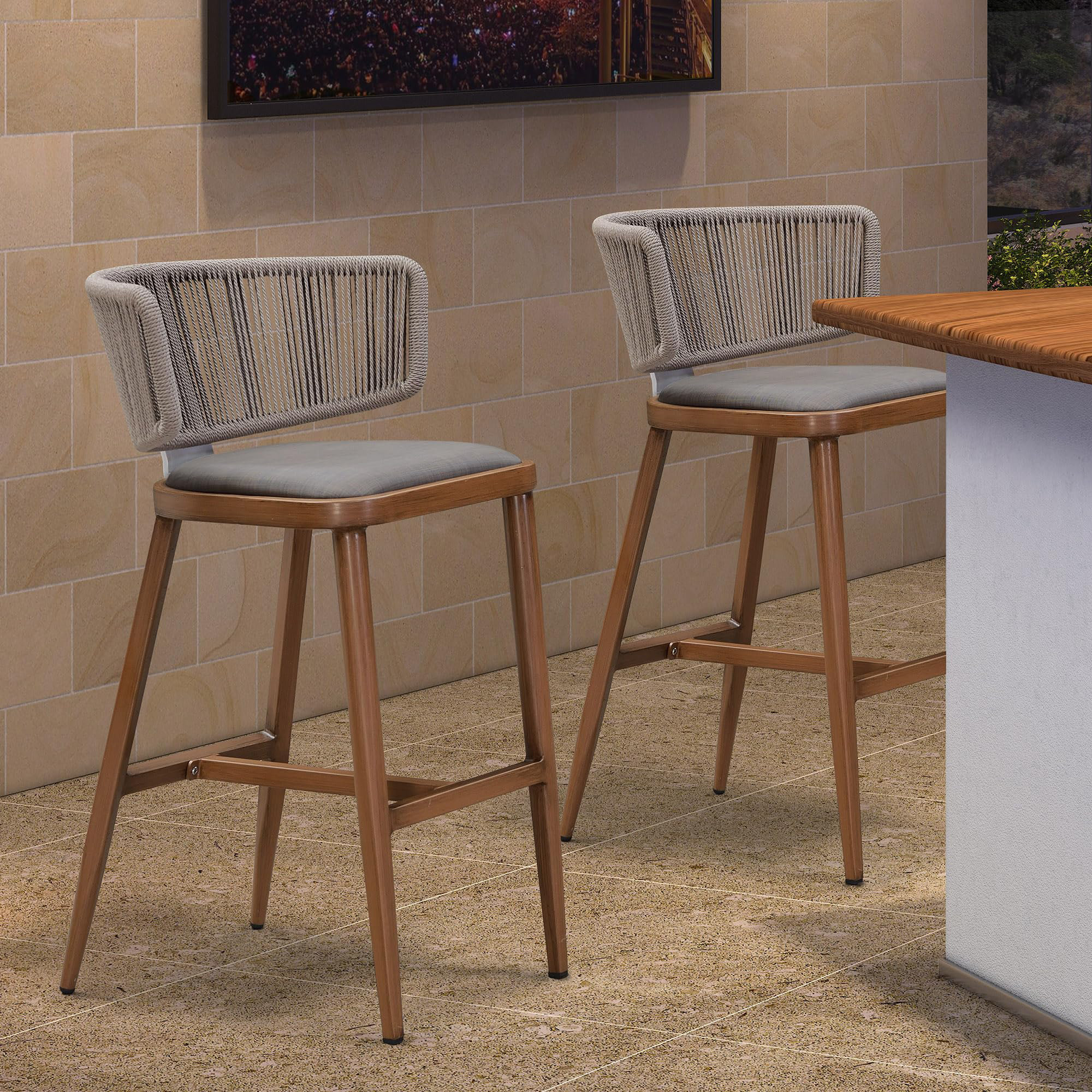 George Oliver Kharon Powder Coated Aluminum Outdoor 28.74'' Bar Stool ...