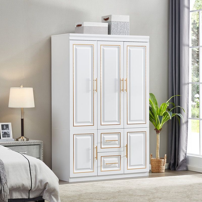 Mercer41 Saloma Solid Manufactured Wood Armoire, White, 74“ H x 47.2" W ...