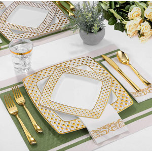 COEN 175-Piece Dinnerware Set for 25 Guests – Square Plastic Plates ...