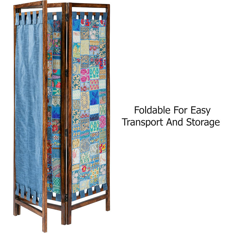 Hokku Designs Room Divider Wood Floor Screen Partition - Sari Patchwork ...