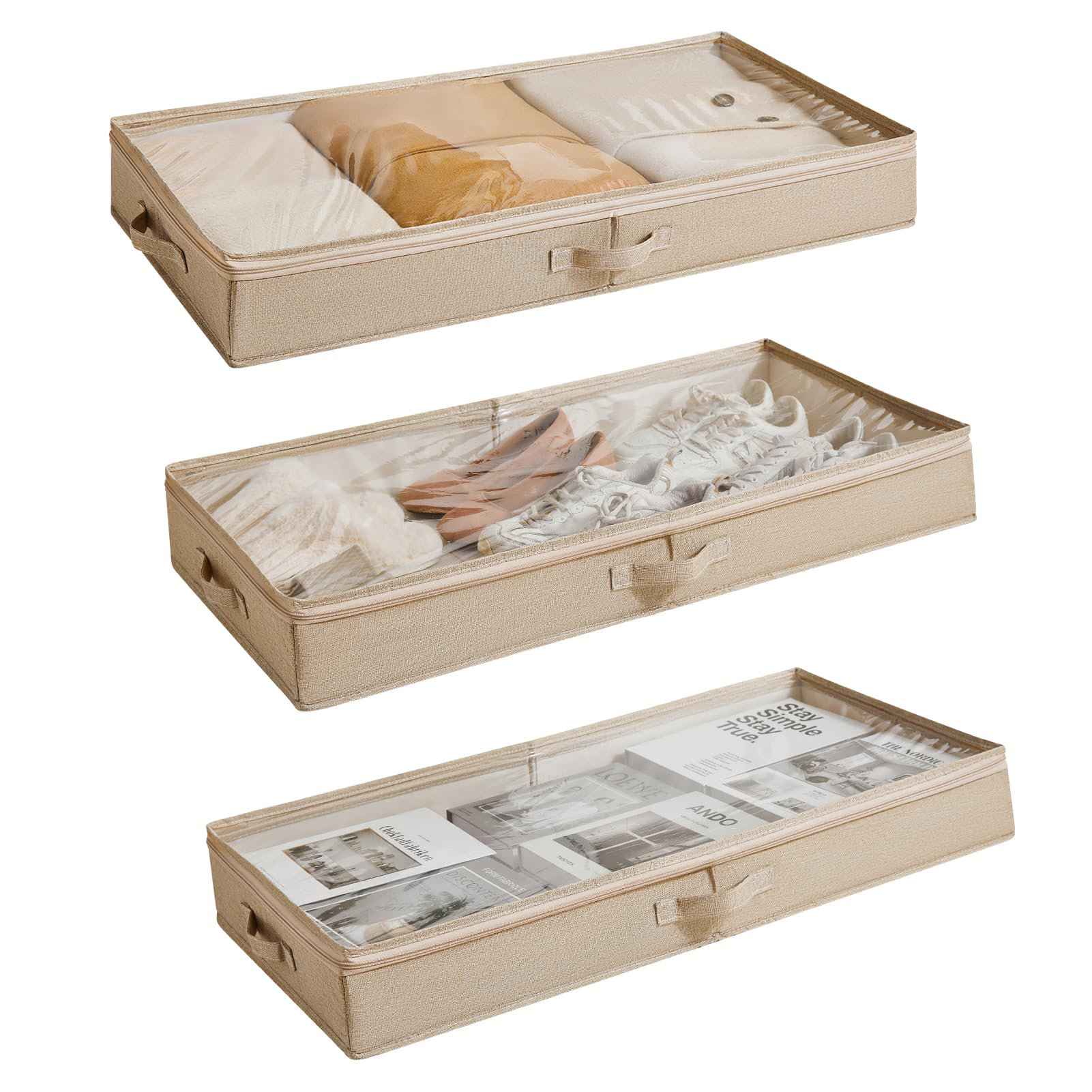 Rebrilliant 3 Pack Under Bed Storage Containers, Low Profile Underbed ...