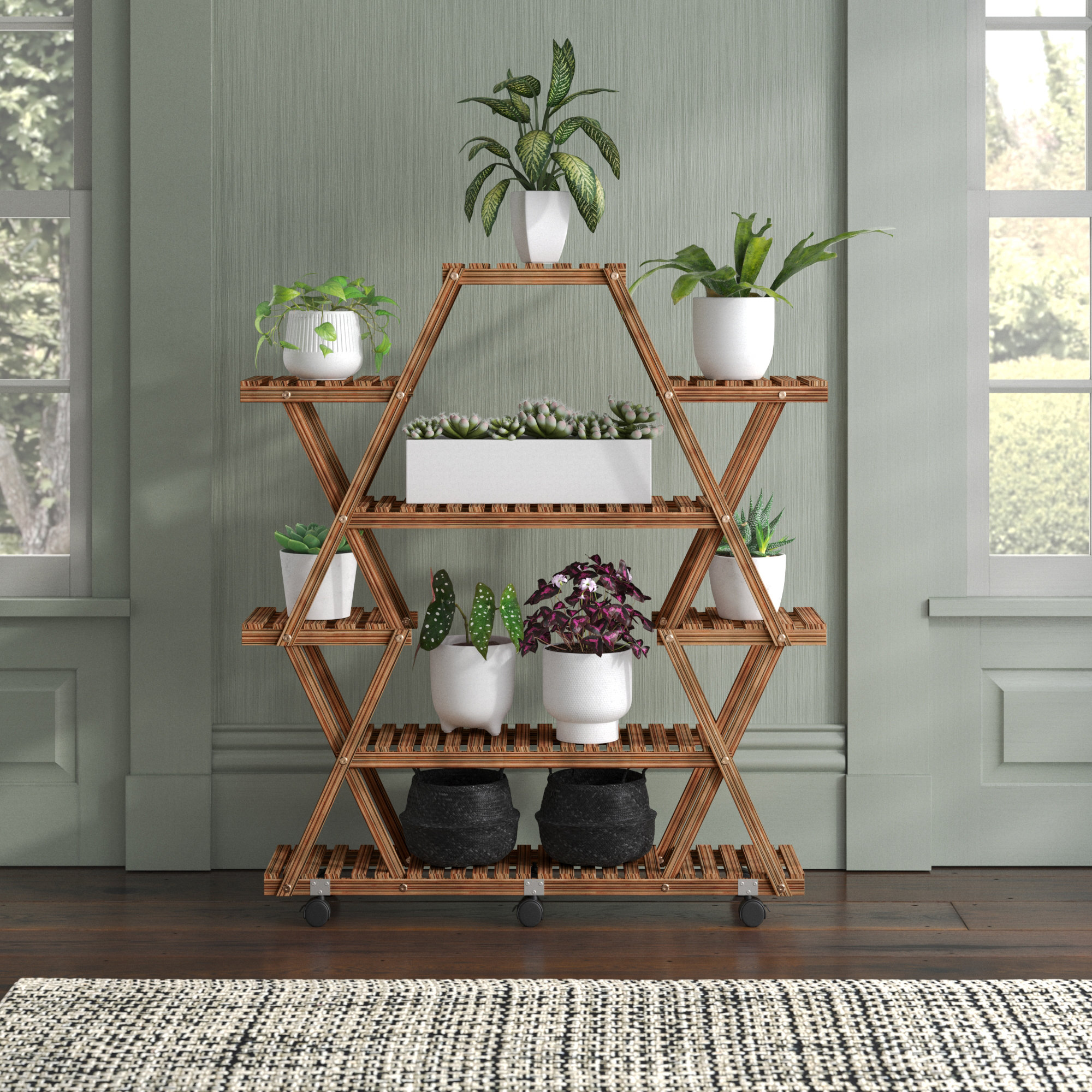 Freeport Park® Fagundes Free Form Multi-Tiered Solid Wood Plant Stand ...