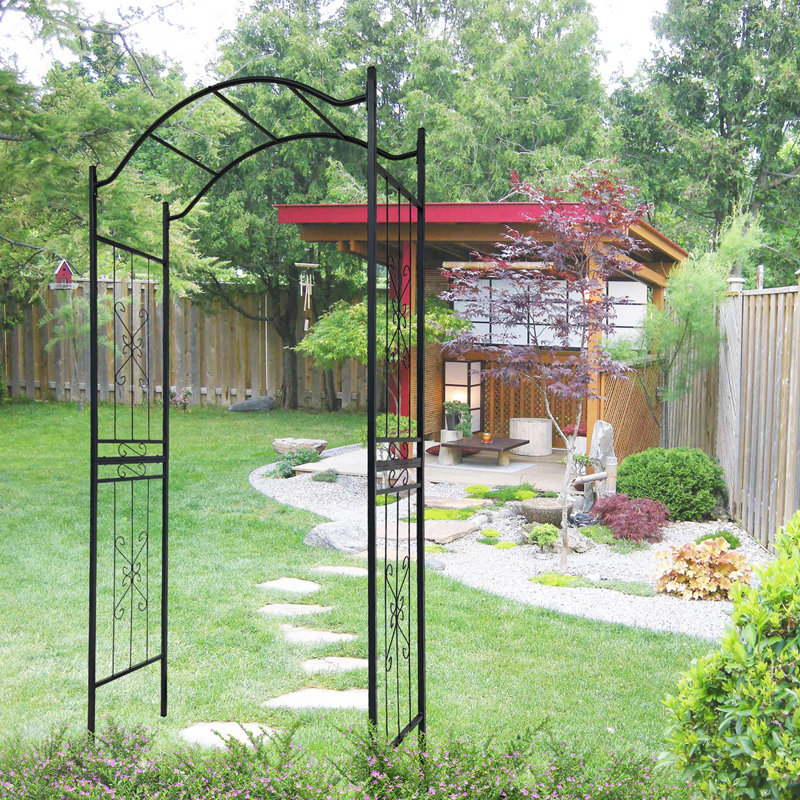 Lark Manor™ Metal Garden Arch with black powder coated 3.6ft Length ...