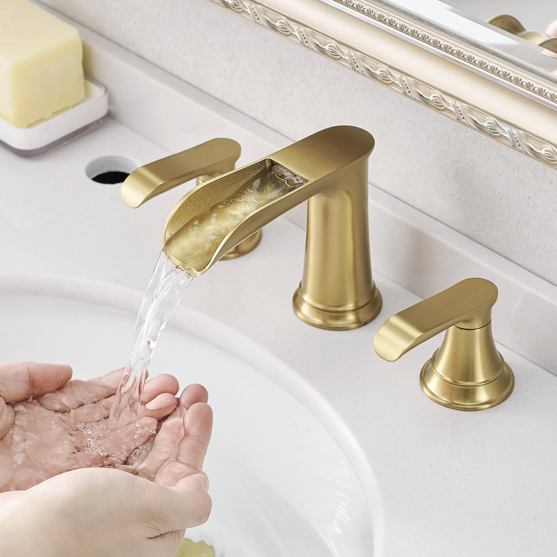 Crafted Palm 8 Inch Widespread Bathroom Vanity Faucet, Gold, 3 Hole ...