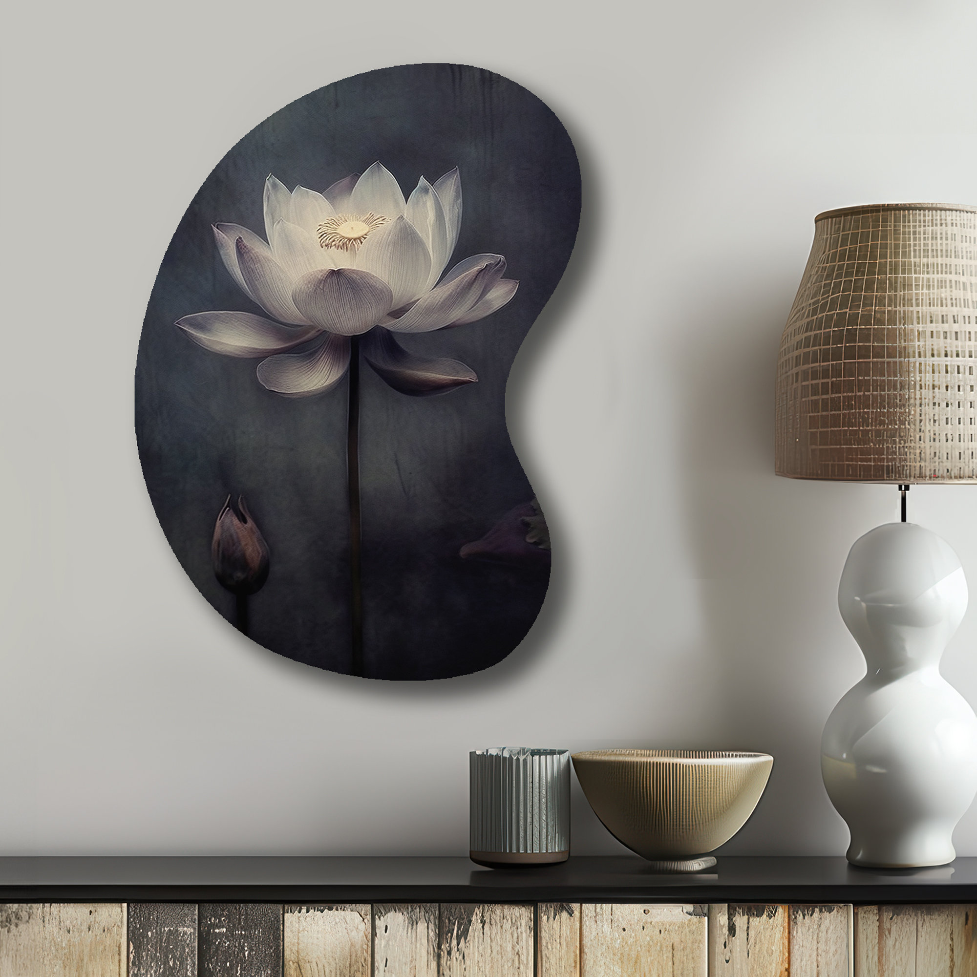 Dakota Fields Grey Monochrome Lotus Symphony III - Floral Boom Shape ...