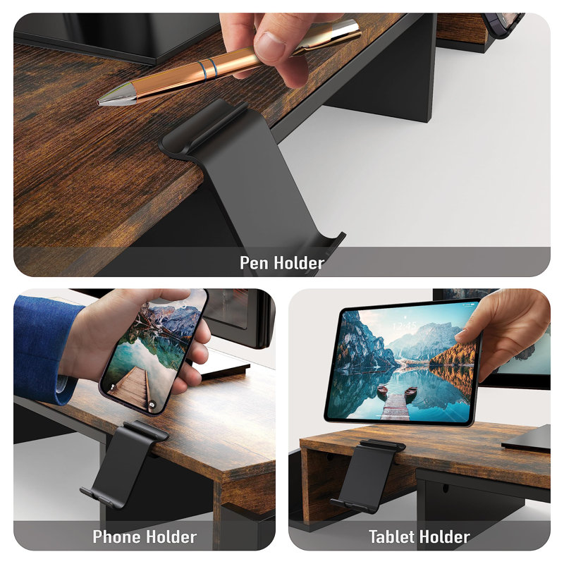 17 Stories Desk Dual Monitor Stand Riser With Drawer | Wayfair