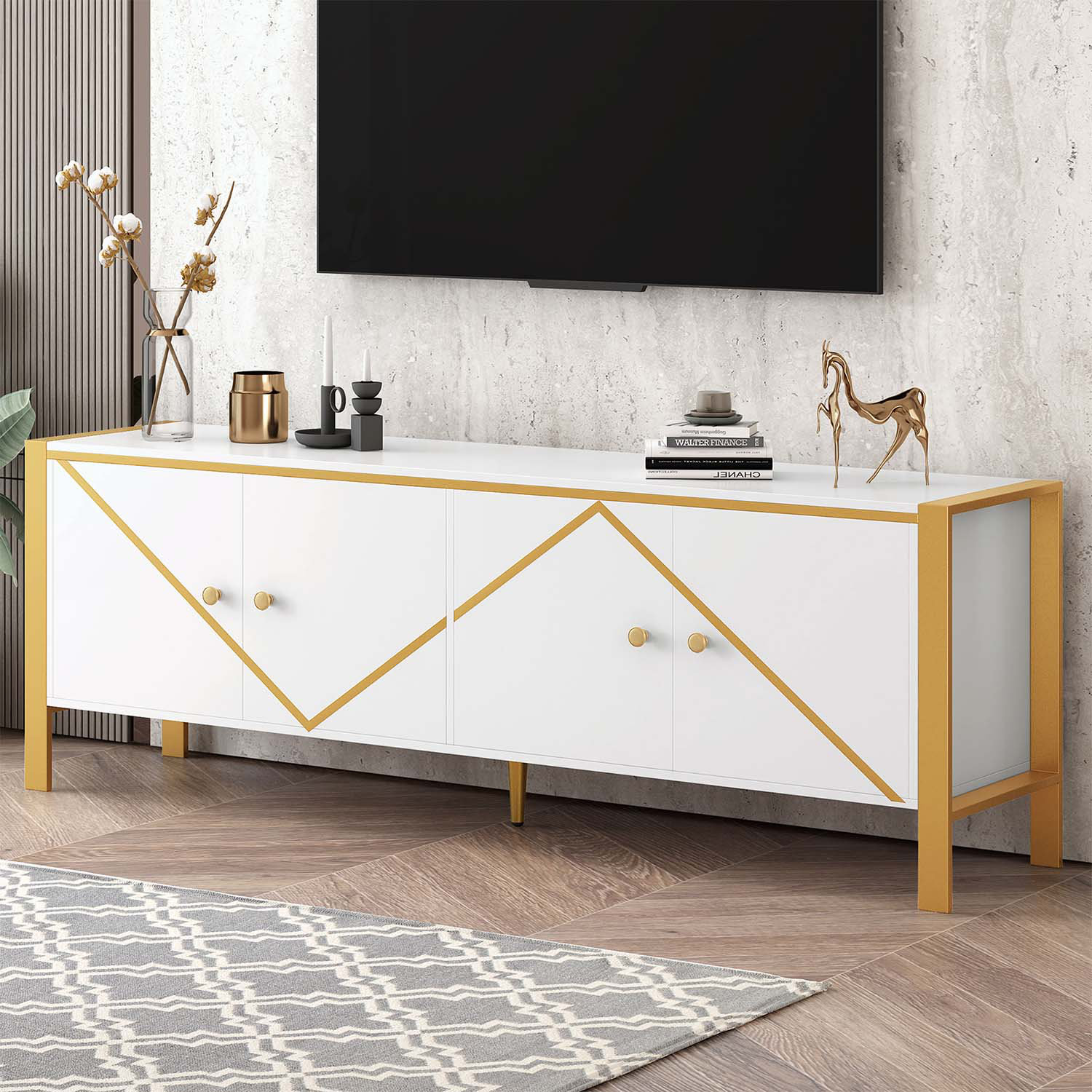 Everly Quinn Entertainment Center Media Console Table with 2 Spacious ...
