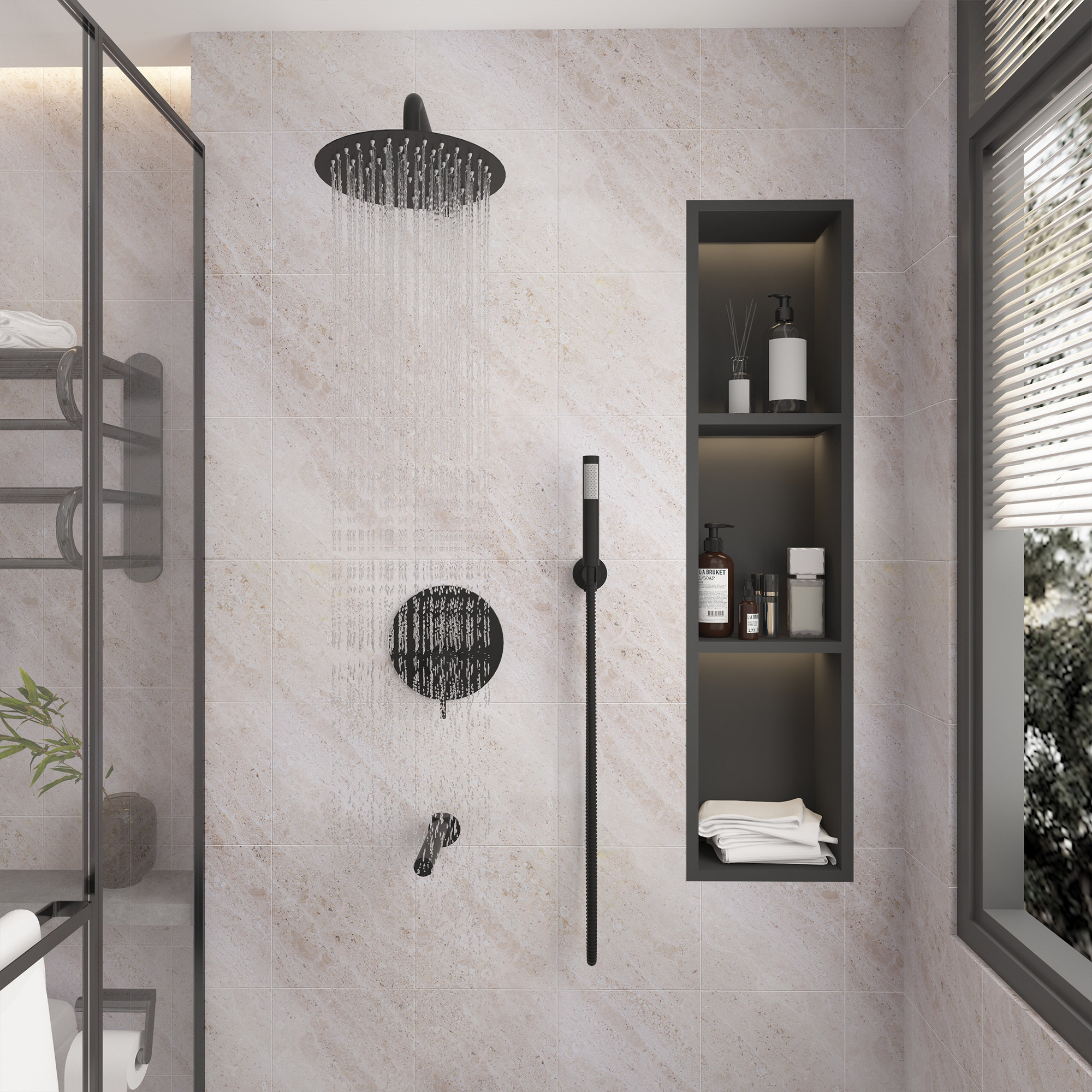 clihome Round 3 Functions Wall Mount Dual Shower Head Complete Shower ...