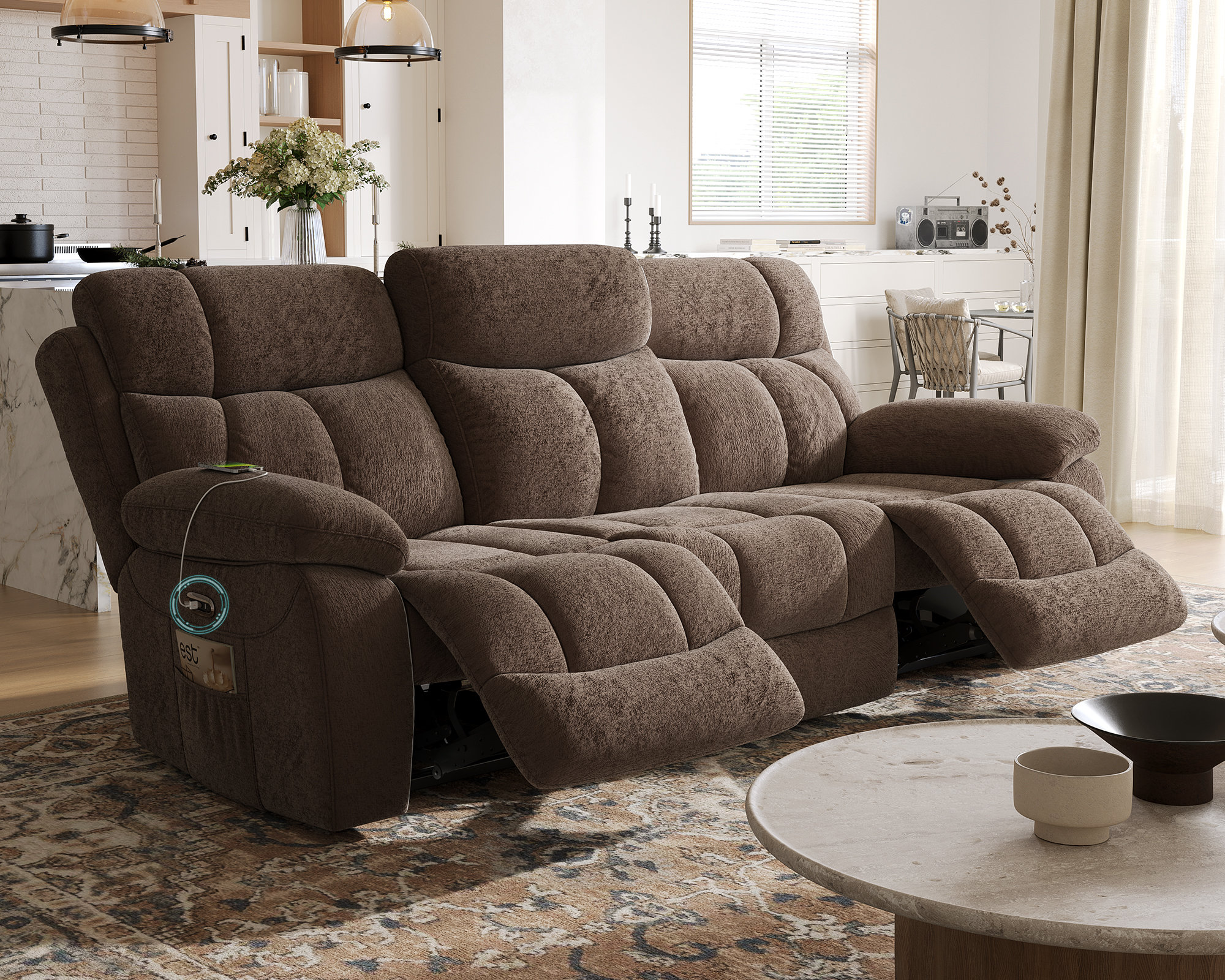 Wildon Home® Eual Power Reclining Sofa with USB Charging Port & One ...