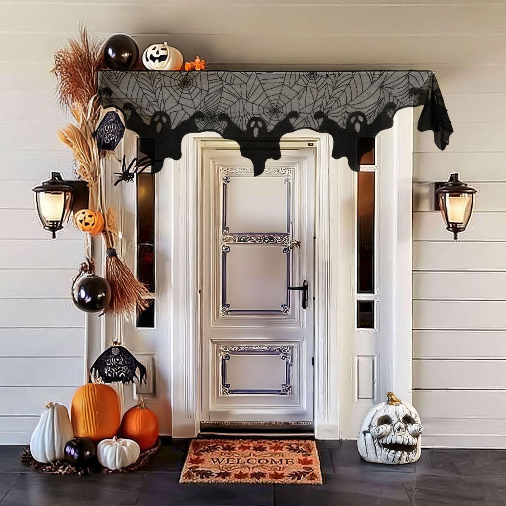 IMENST Halloween Indoor/Fireplace/Mantle/Party Black Lace Ghost ...