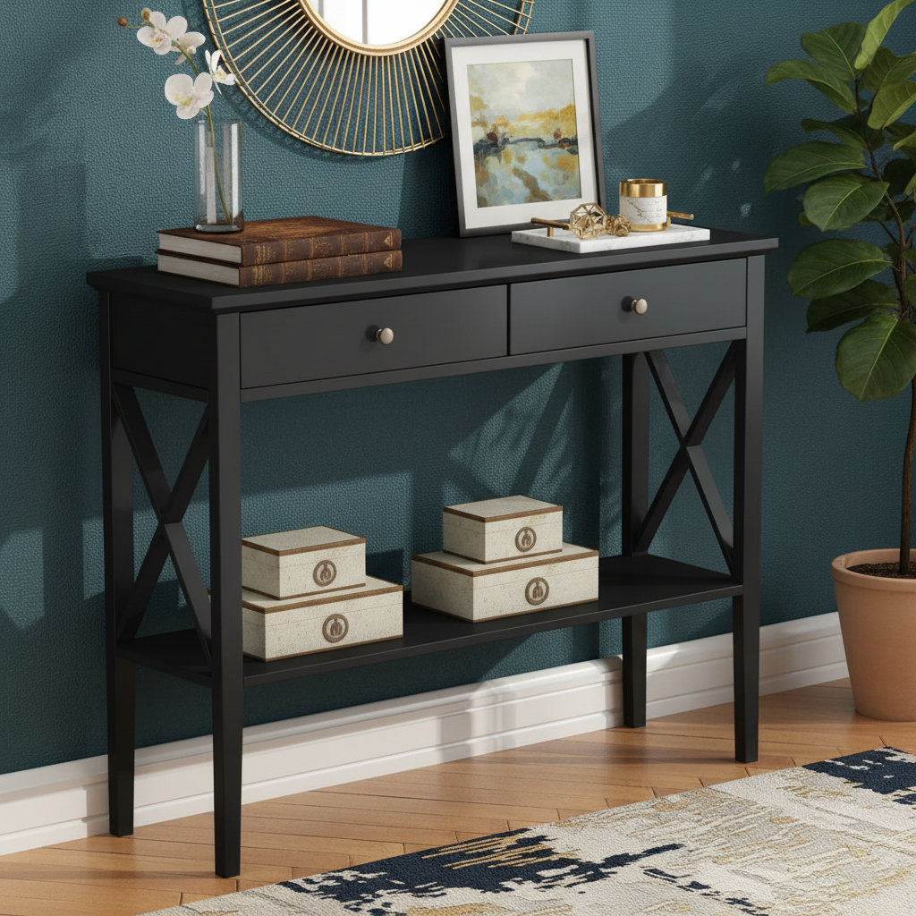 Gracie Oaks Narrow Wood Accent Console Table With Drawers, Entryway ...