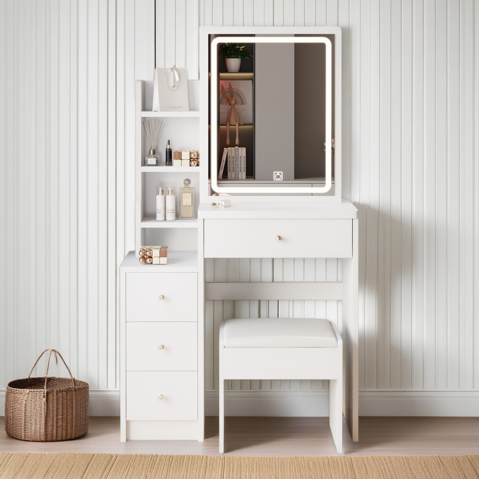 Wrought Studio Small Space Left Bedside Cabinet Vanity Table ...