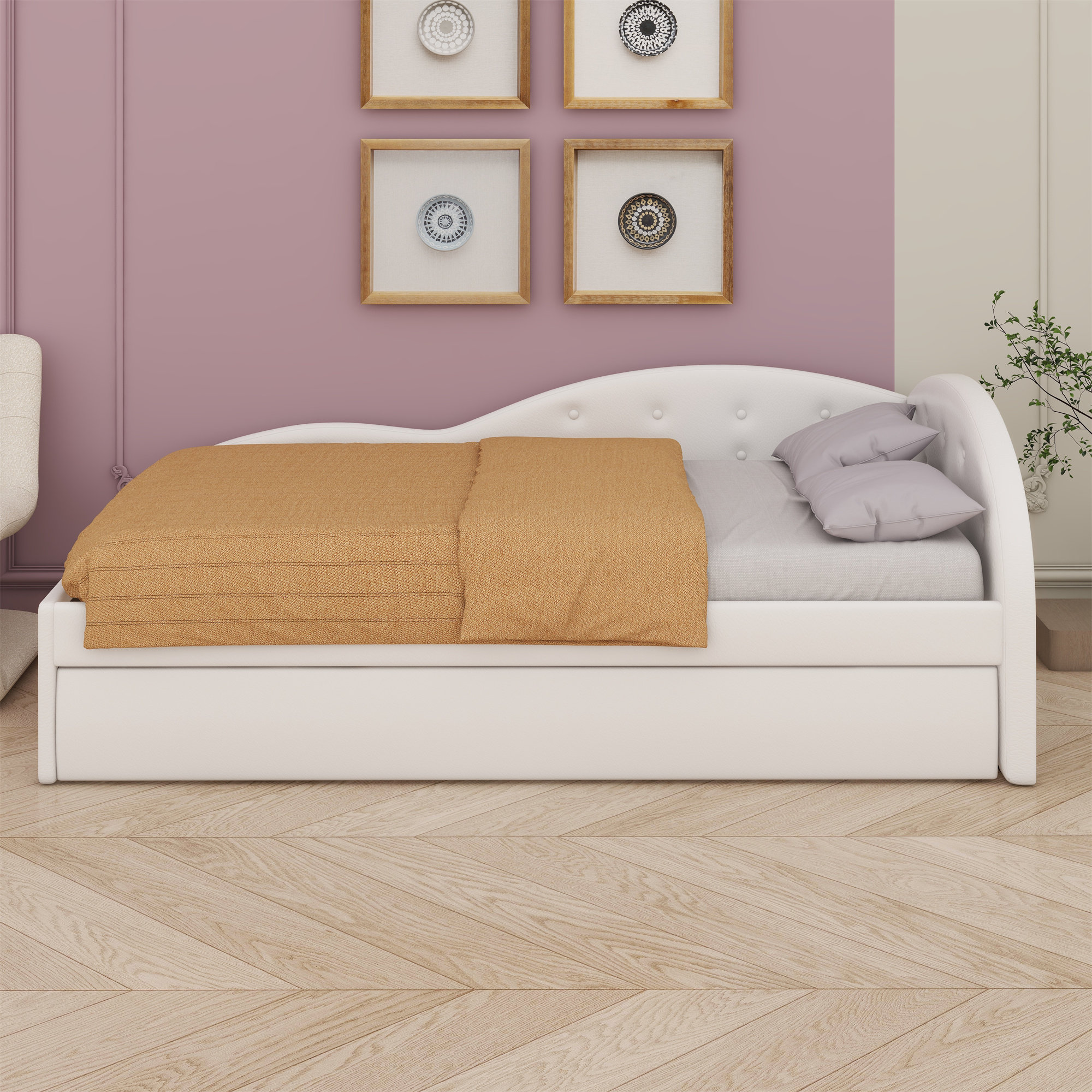 Lark Manor™ Upholstered Tufted Daybed With Trundle And Cloud Shaped Guardrail | Wayfair