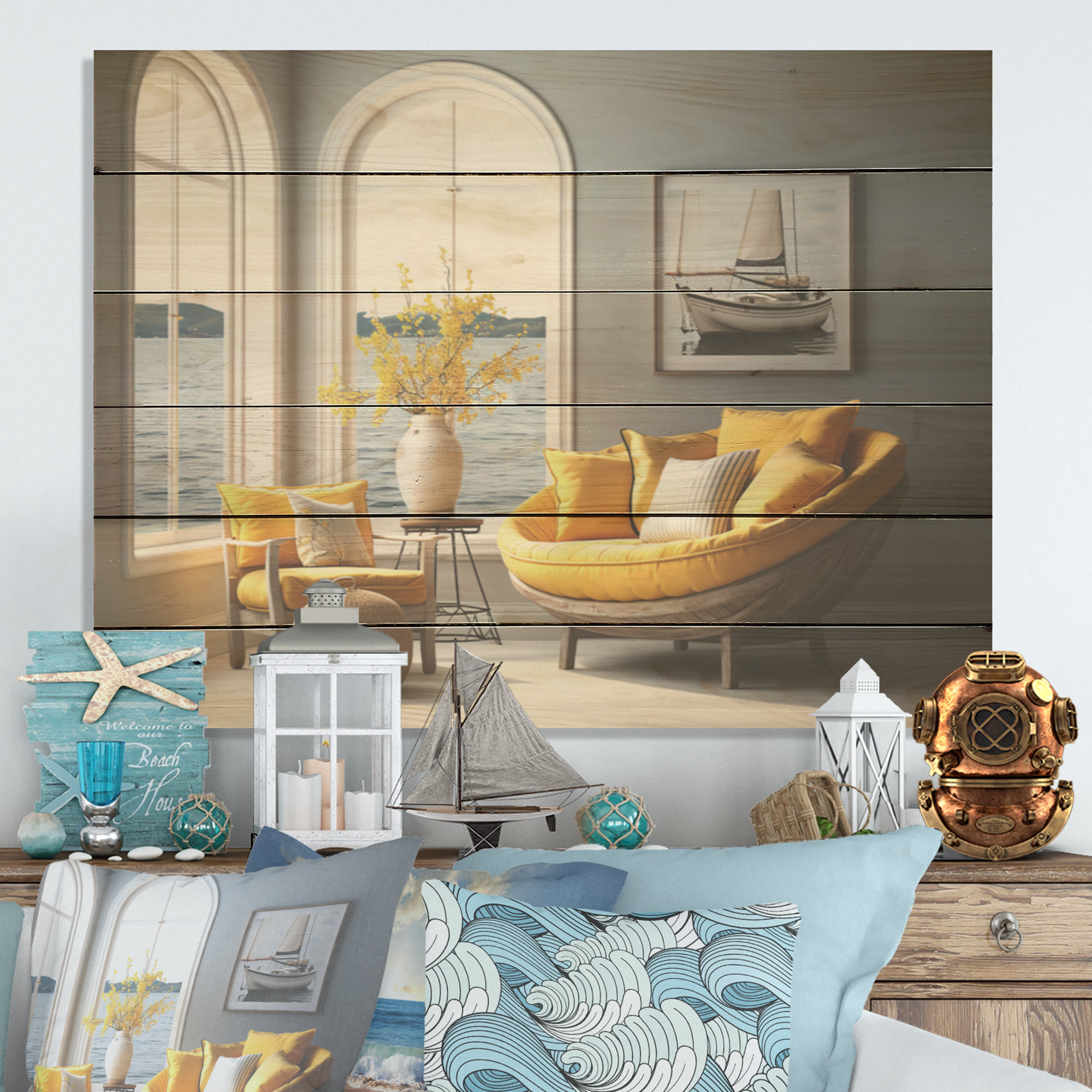 Lark Manor™ Coastal Windows Horizon I - Coastal Windows Wood Wall Art ...