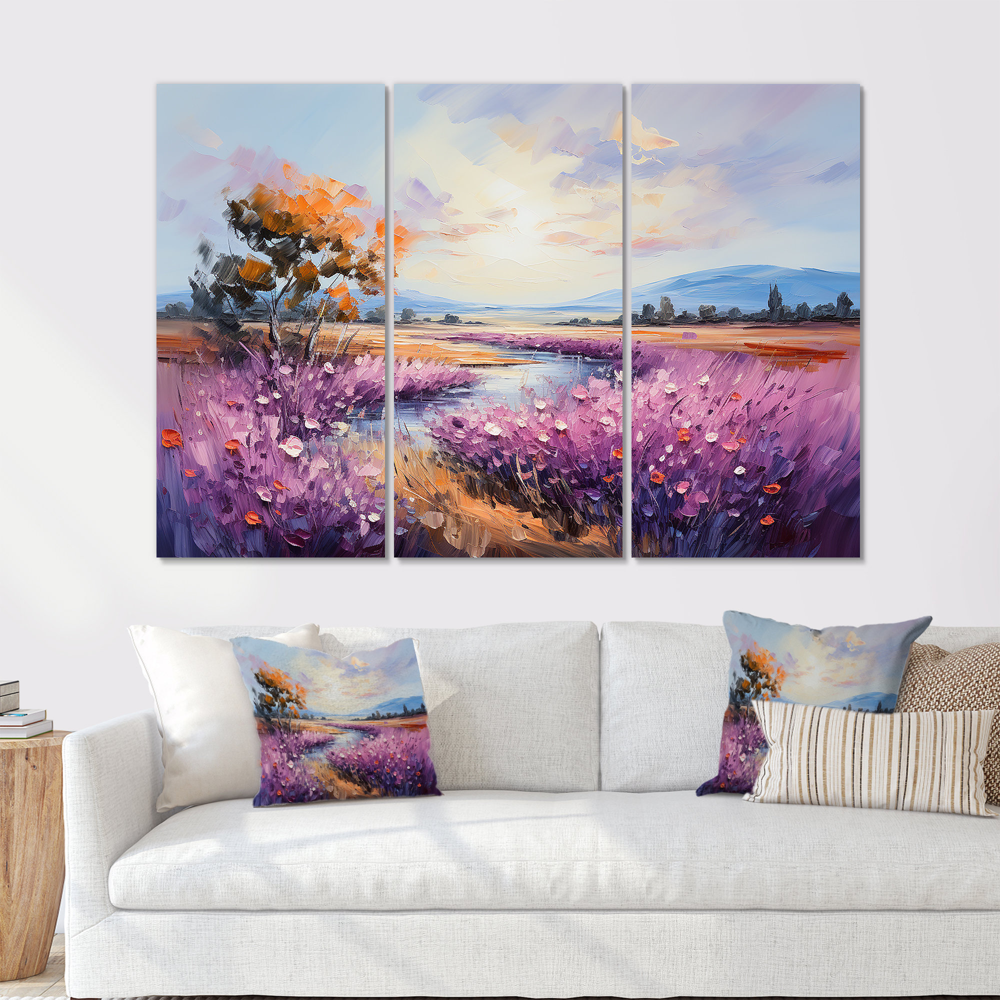 Lark Manor™ Purple Tulips Field By The River - Flower Field Canvas Wall ...