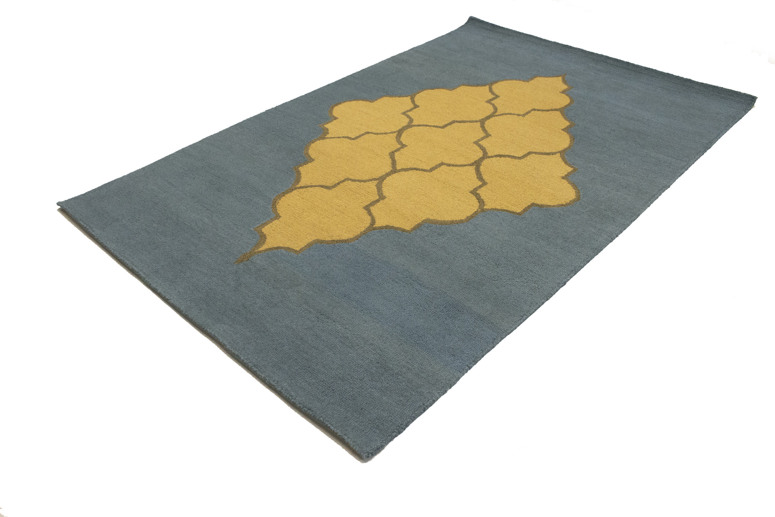 Bungalow Rose Meiya Blue-gray Gold Trellis 5X8 Hand-Tufted Modern Rug ...