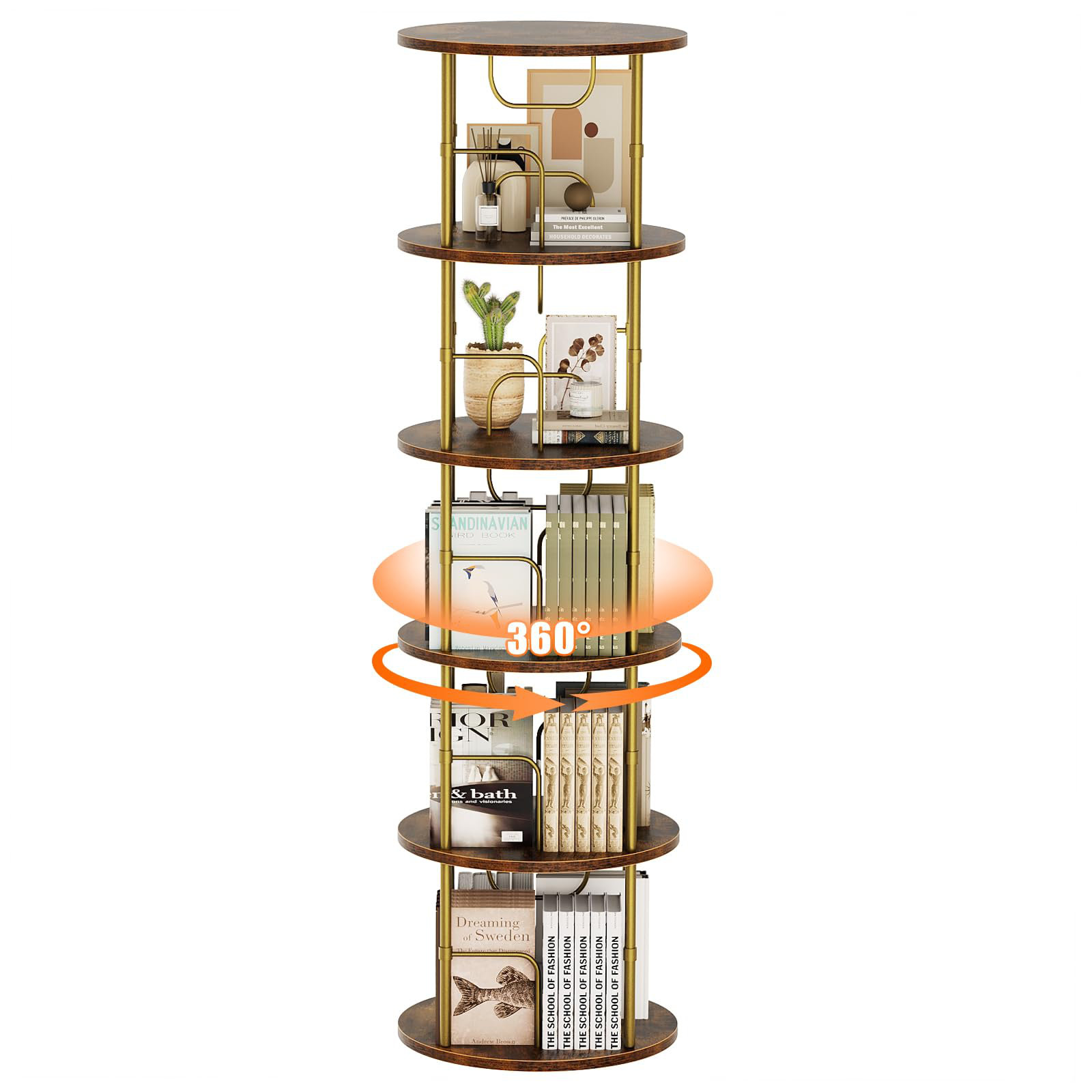 Latitude Run® 5 Tier Rotating Bookshelf, 360 ° Display Stackable ...