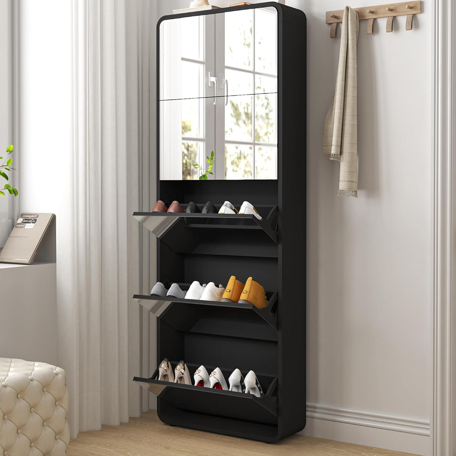 Leader Books 5 level full length mirror shoe storage cabinet, organizer ...