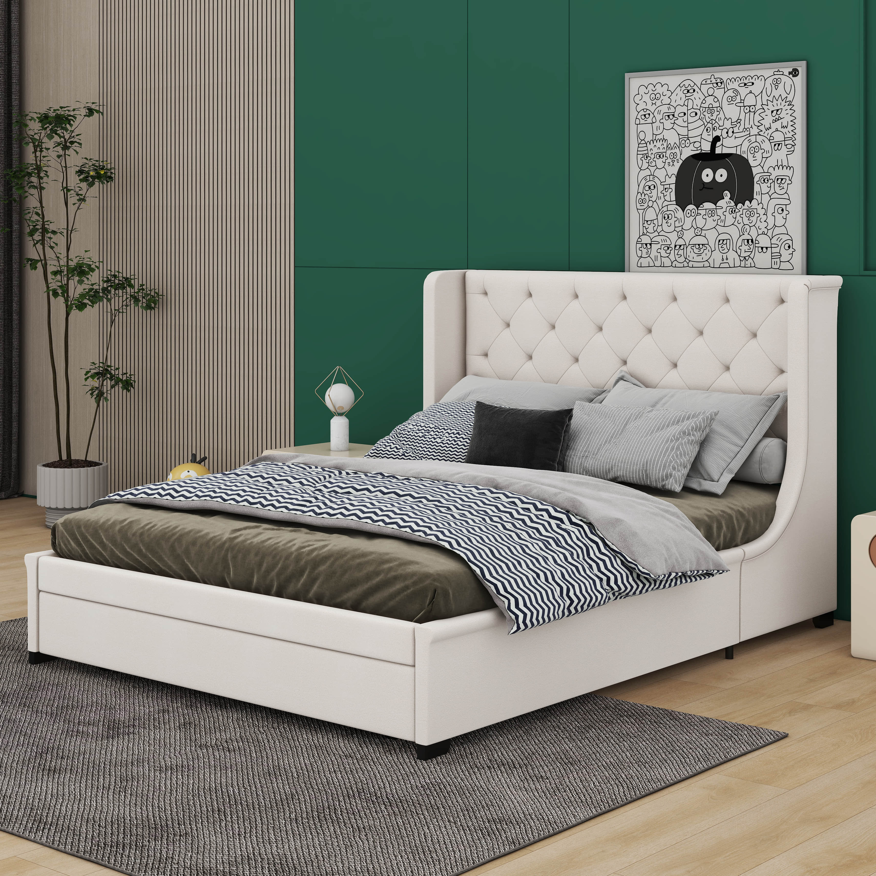 Mercer41 Quinna Queen Size Storage Bed Velvet Upholstered Platform Bed ...
