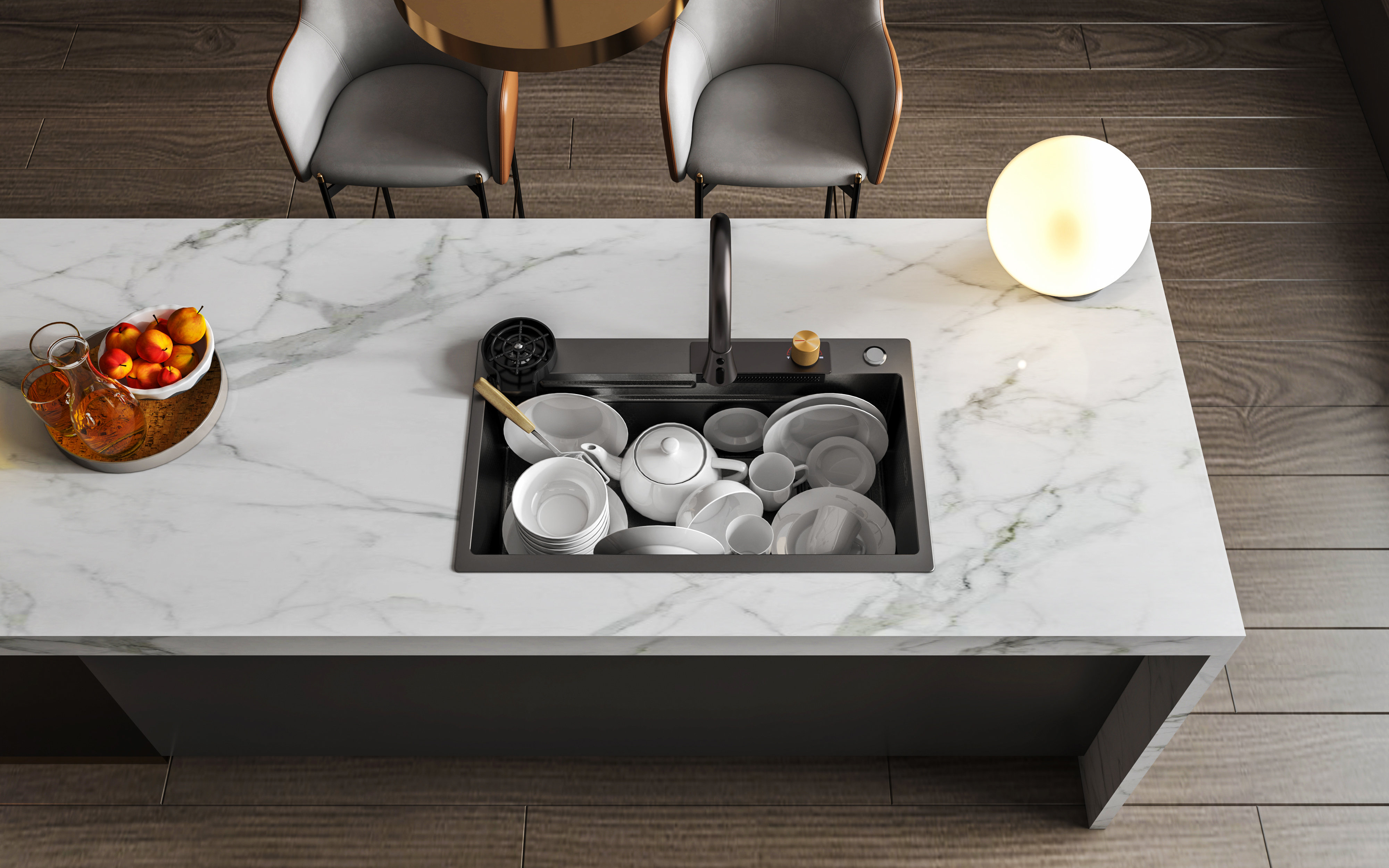 MEJE 29.5" New Waterfall Kitchen Sink, Bottom Honeycomb Texture ...