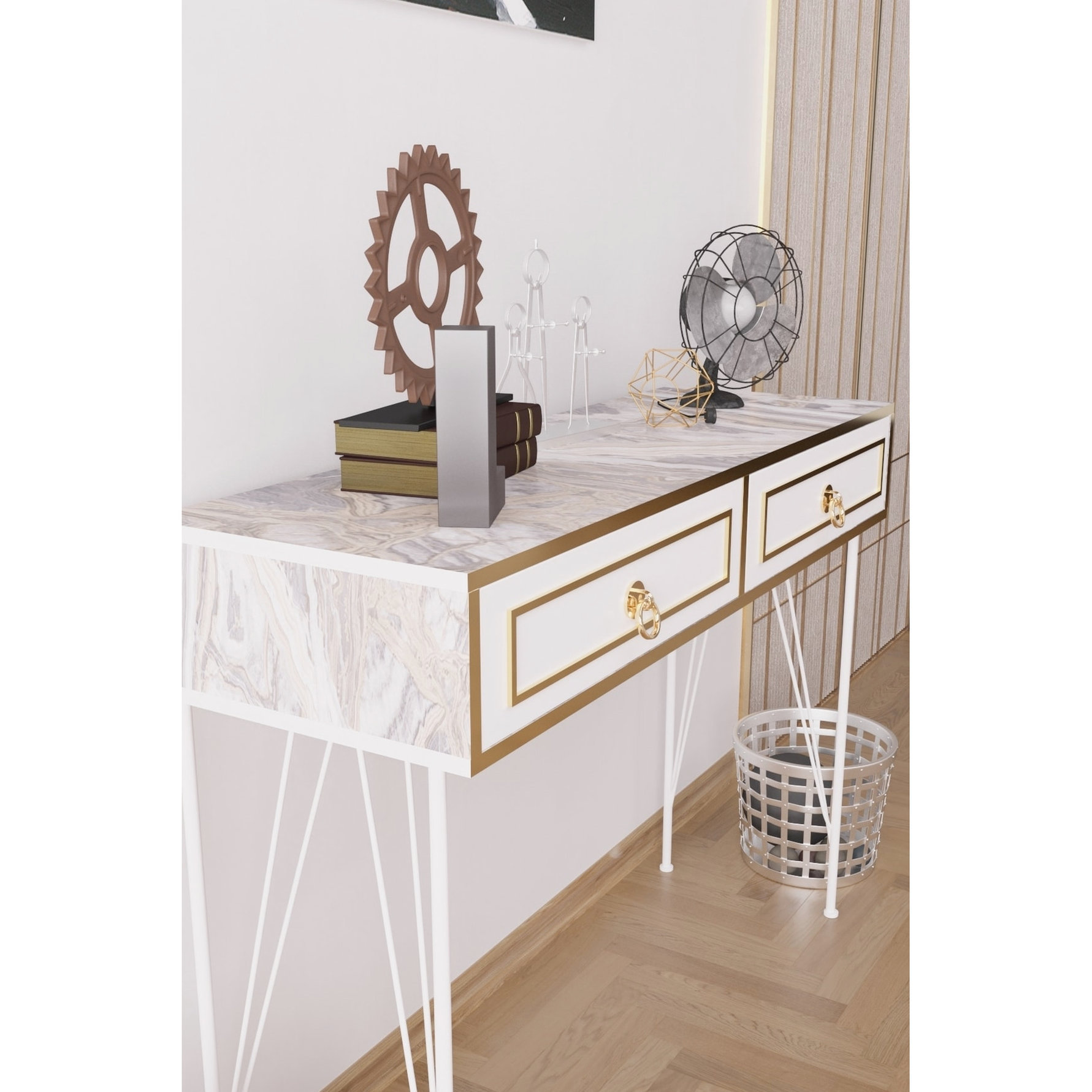 Mercer41 Metal Legs Console Table, Wood Base In White, 47.05" Depth, 13 ...