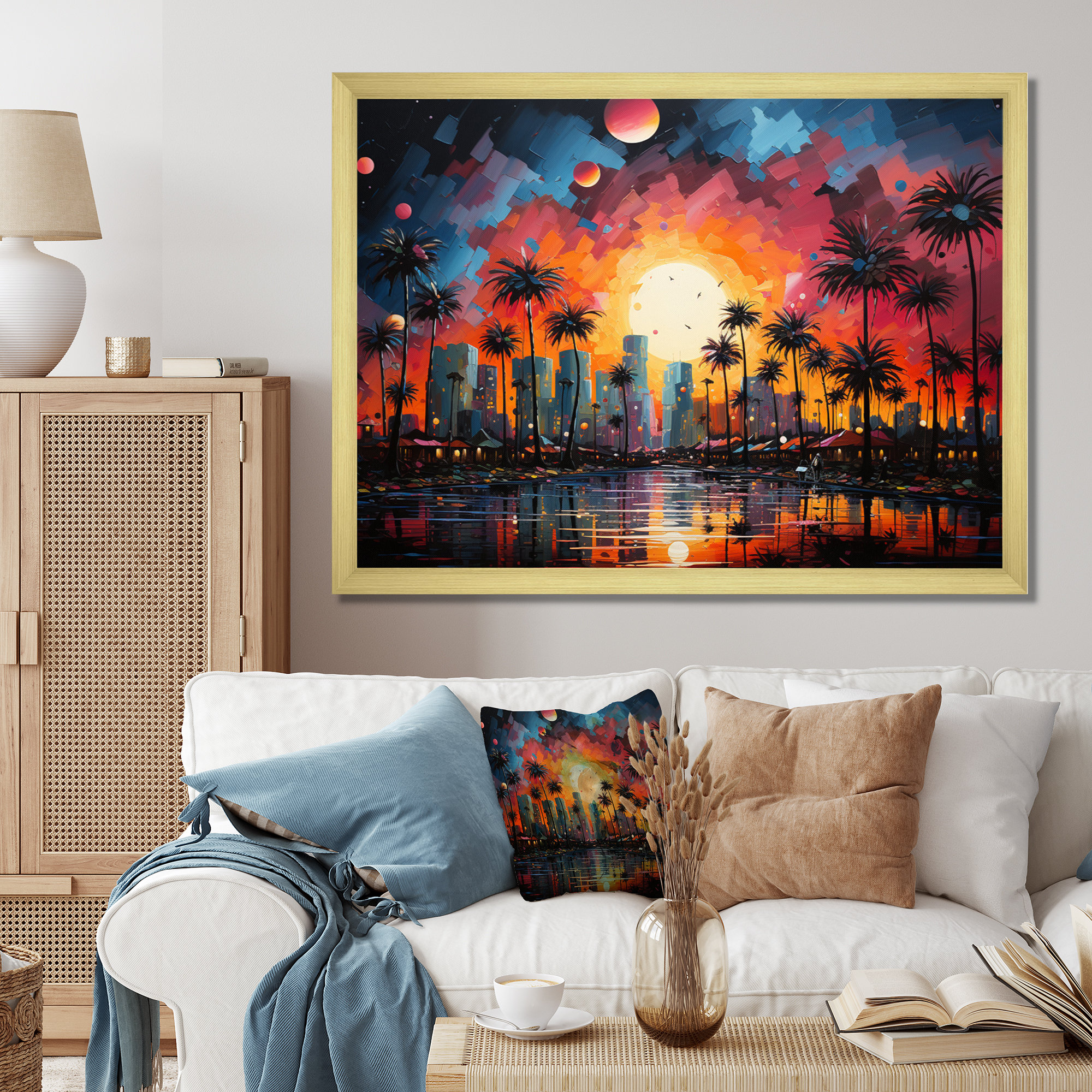 Bayou Breeze Palm Trees Colourful Pointillism IV - Cityscapes Canvas ...