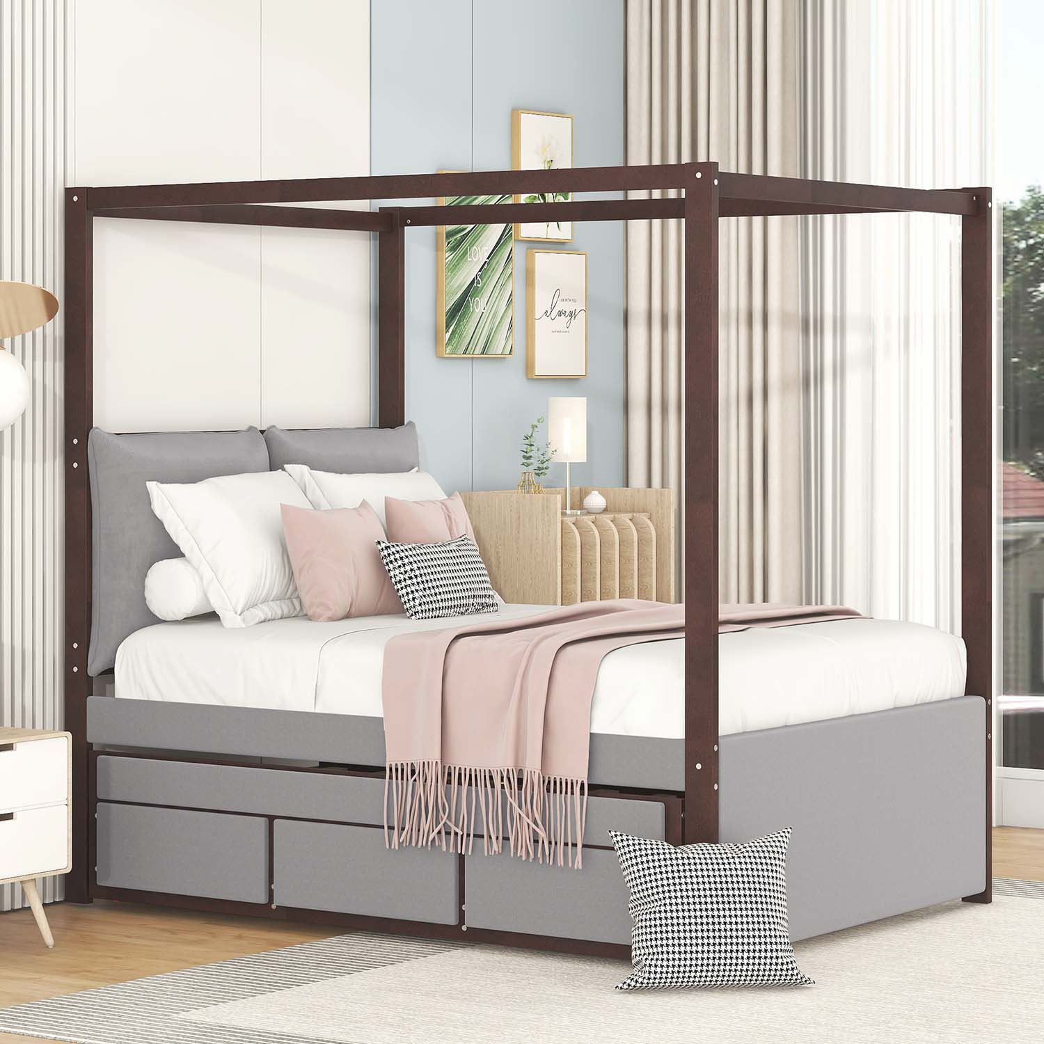 Harriet Bee Hazem Upholstered Canopy Storage Bed | Wayfair