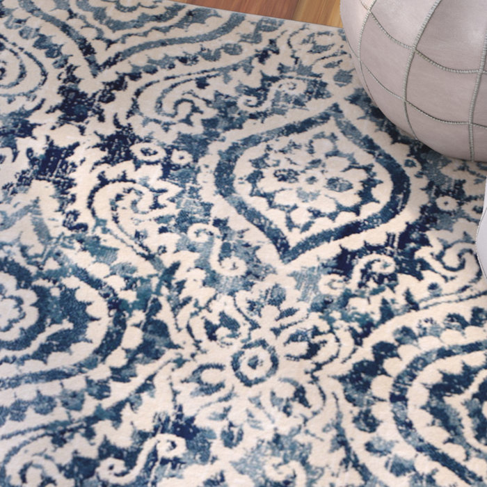 Bungalow Rose Amy Performance Cream/Blue/Light Blue Rug & Reviews | Wayfair