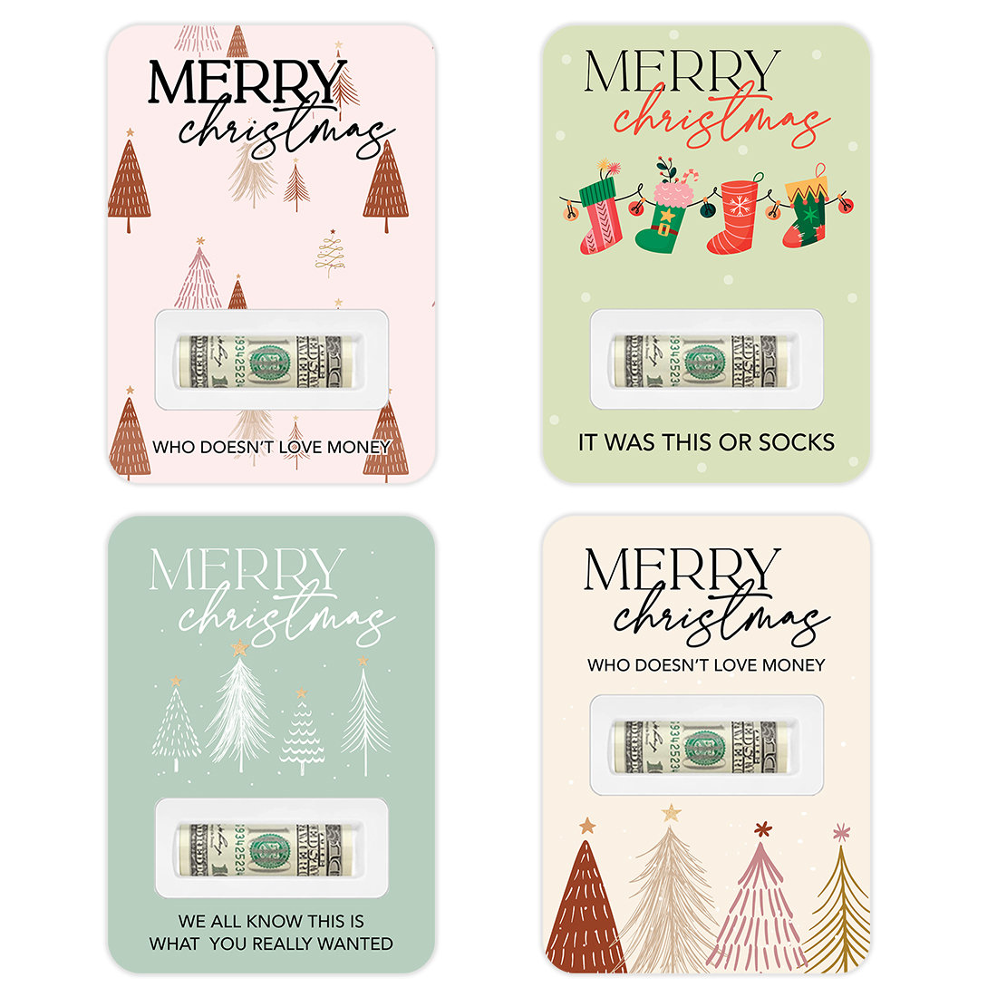 The Holiday Aisle® Boho Merry Christmas Money Holders 4-Pack, Funny ...