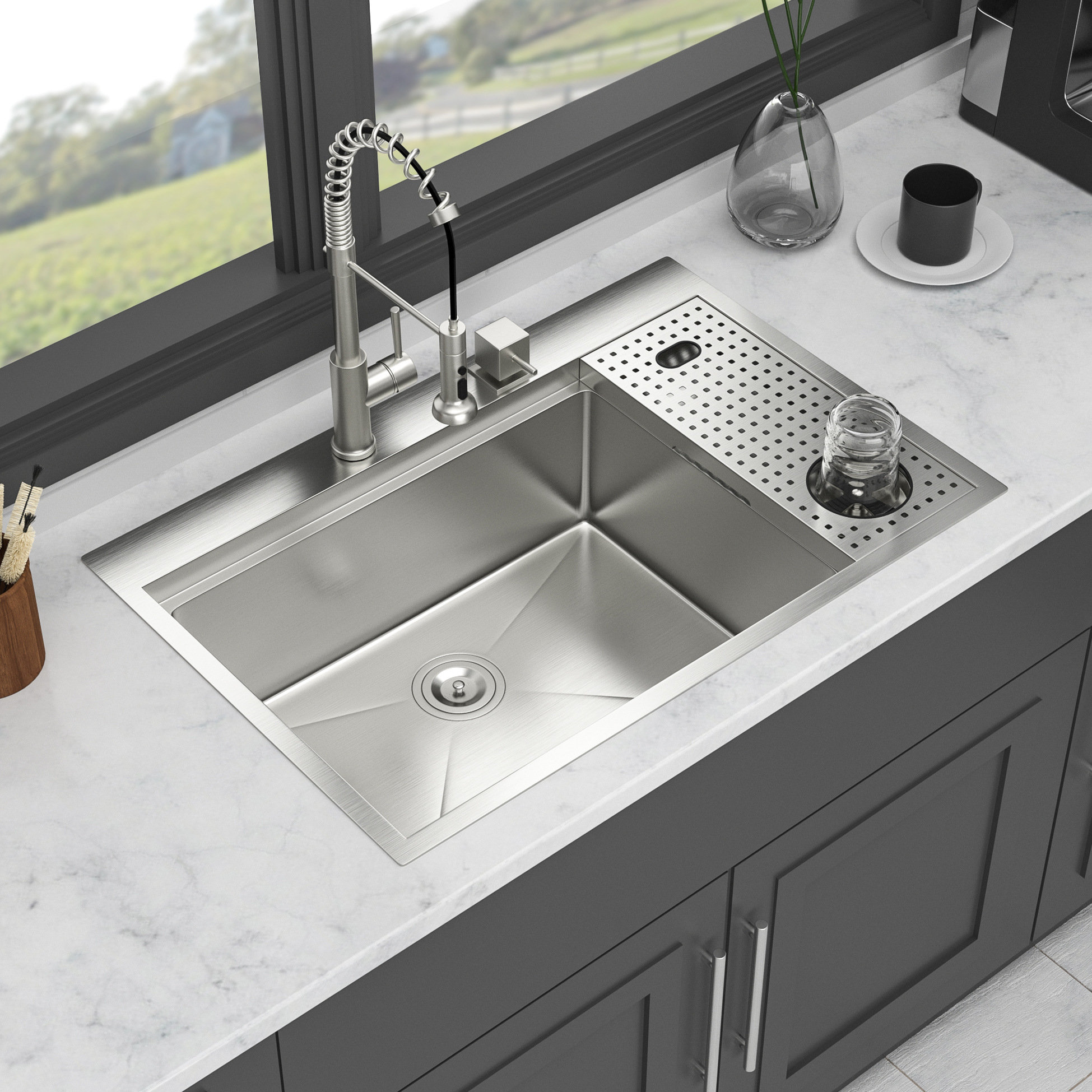 SnugglySolace 33" Stainless Steel Basin Sink With Cup Washer - 22 Inch ...