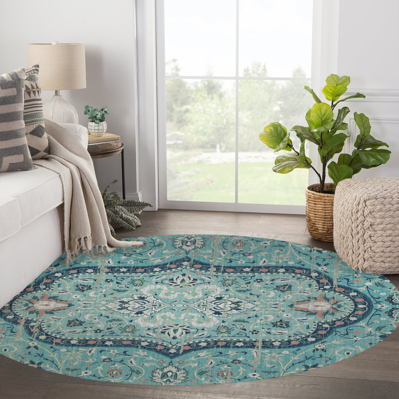 Charlton Home® Jayme Oriental Teal/Blue/Ivory Area Rug | Wayfair