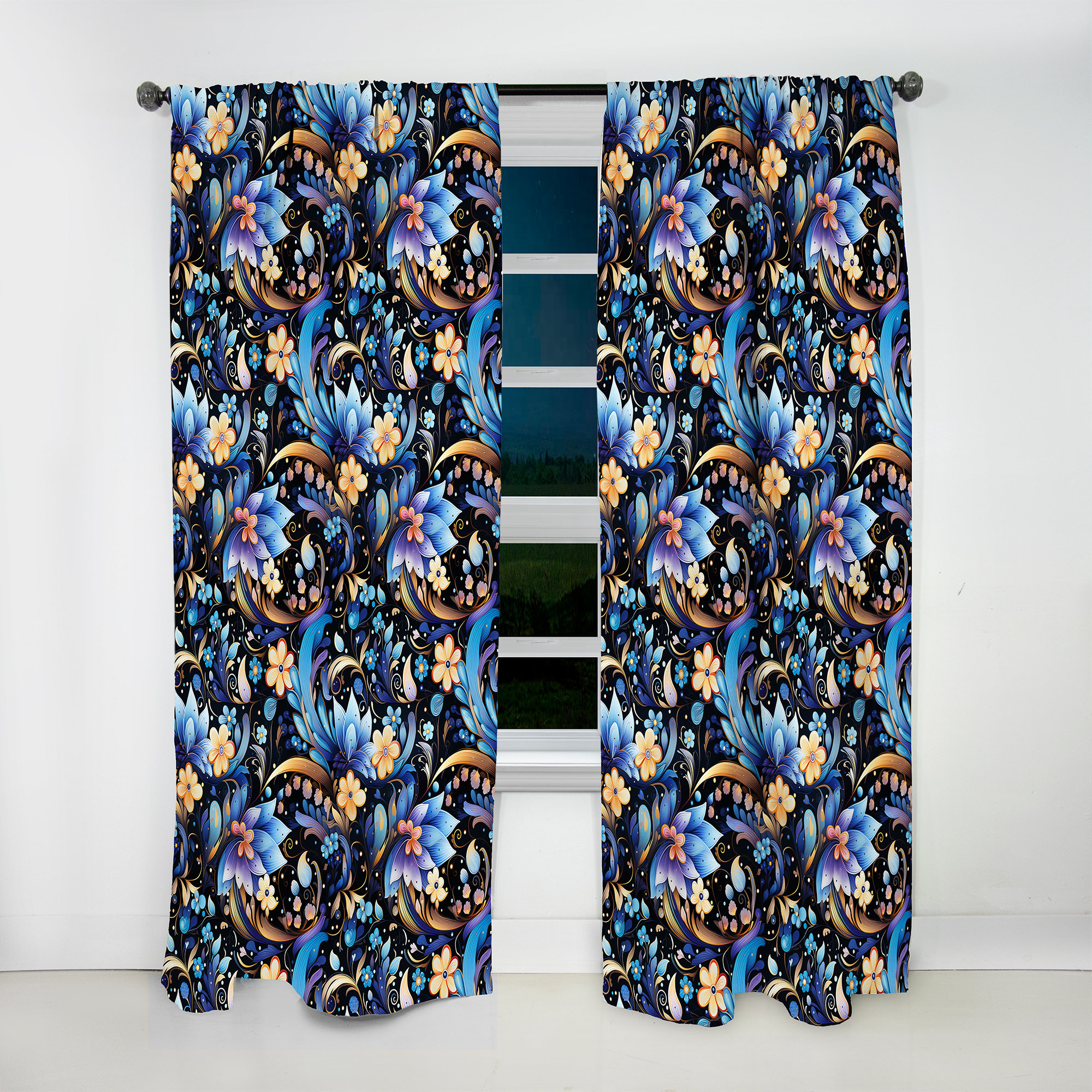 Design Art Mystical Allure Flower Serenity - Abstract Curtain - Room ...
