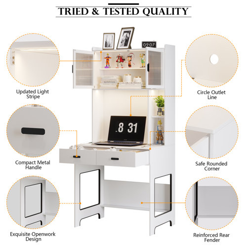 Latitude Run® Berwaldt 31.5'' W Rectangle Computer Desk with Hutch and ...