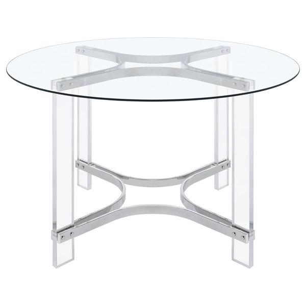 Ivy Bronx Deava 47-Inch Round Glass Top Acrylic Dining Table Chrome ...